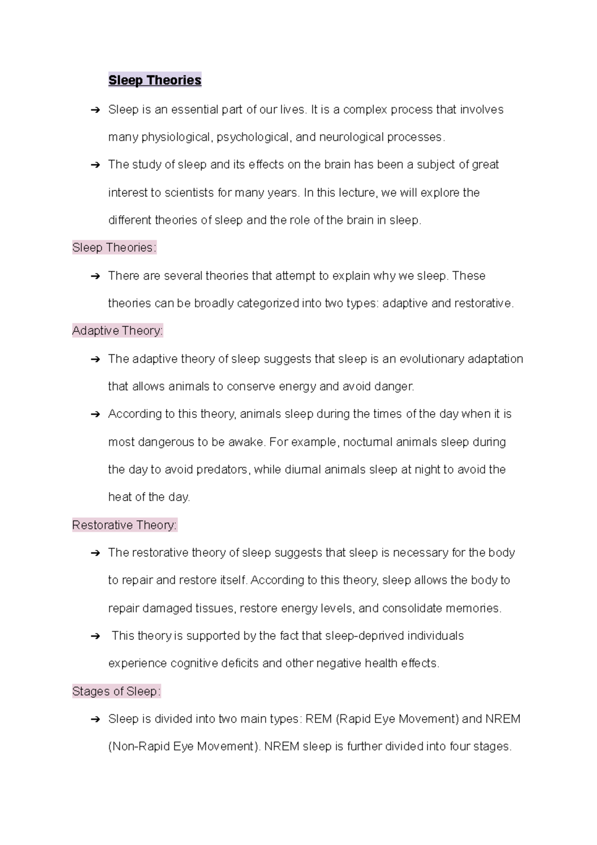 Sleep Theories - Sleep Theories Sleep is an essential part of our lives ...