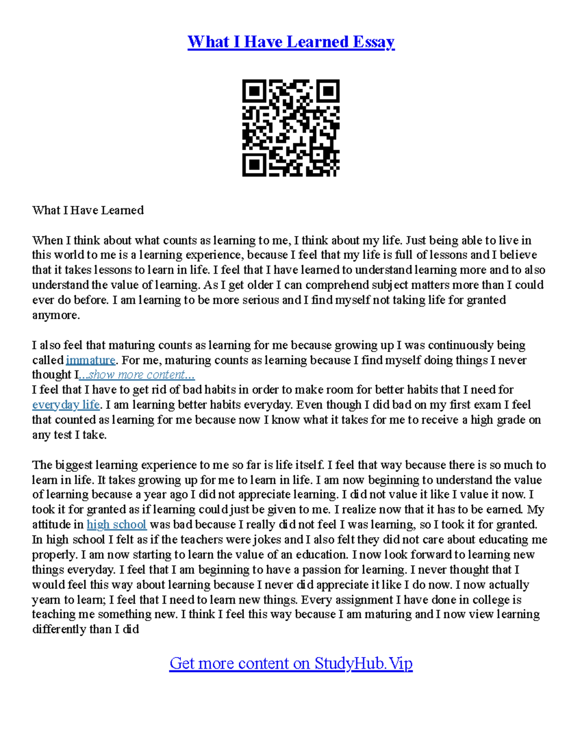 How To Start A Introduction On A Essay - What I Have Learned Essay What ...