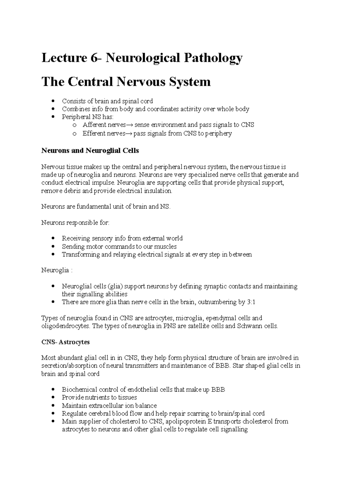 Lecture 6-neurological pathology - Lecture 6- Neurological Pathology The Central Nervous System ...