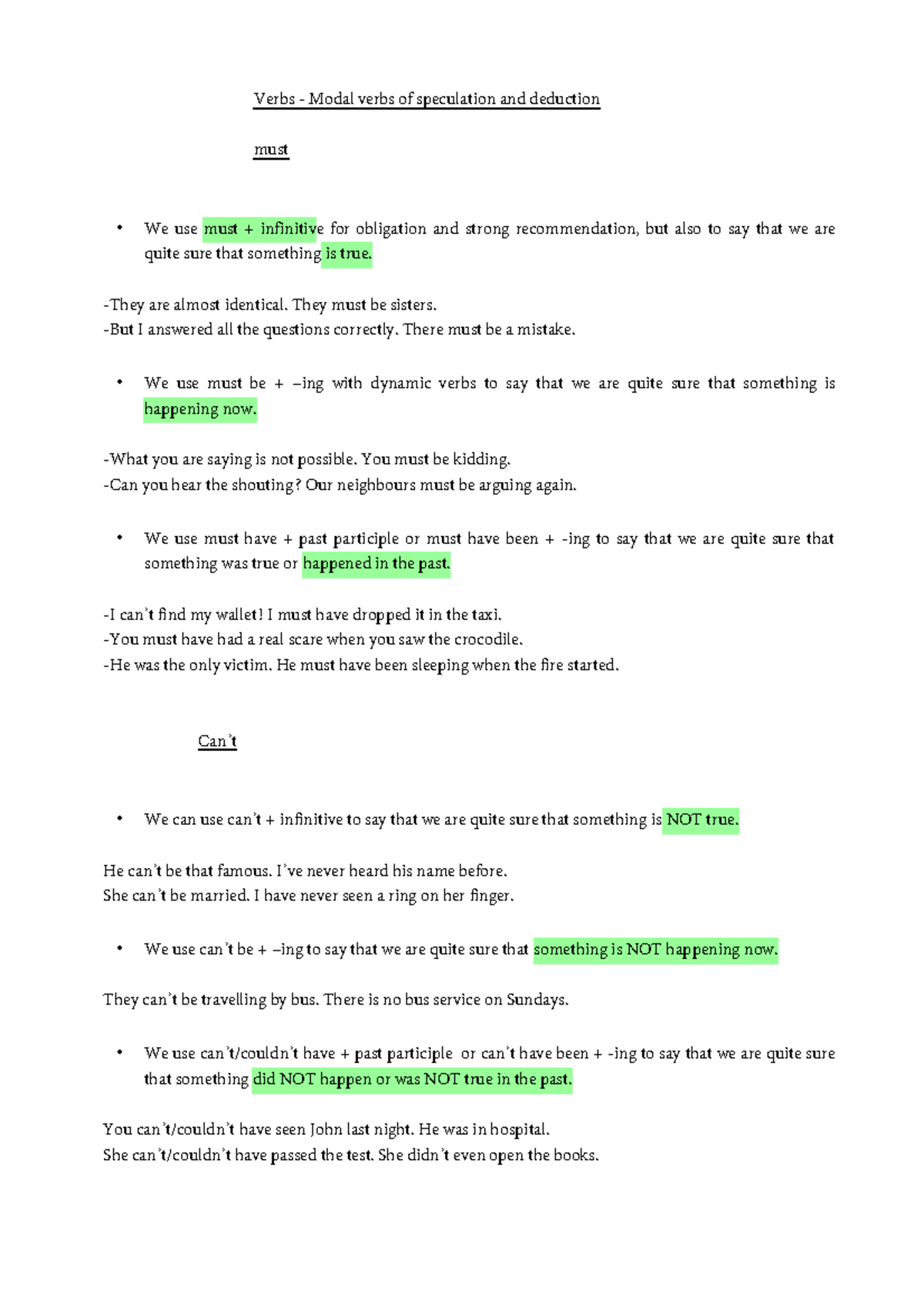 Verbs - Modal verbs of speculation and deduction - Verbs - M odal verbs ...