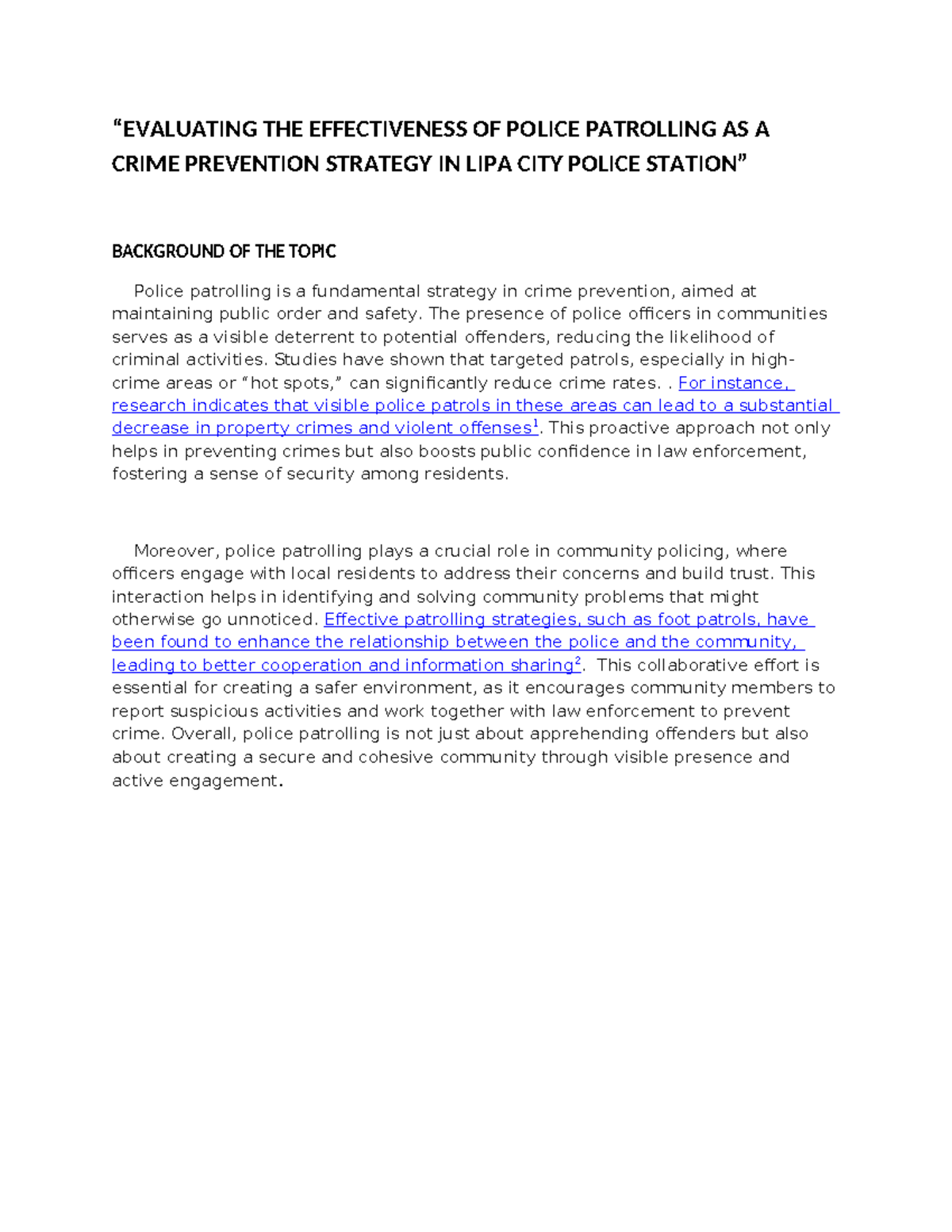 Police Patrolling - it is good to use as basiss - “EVALUATING THE ...