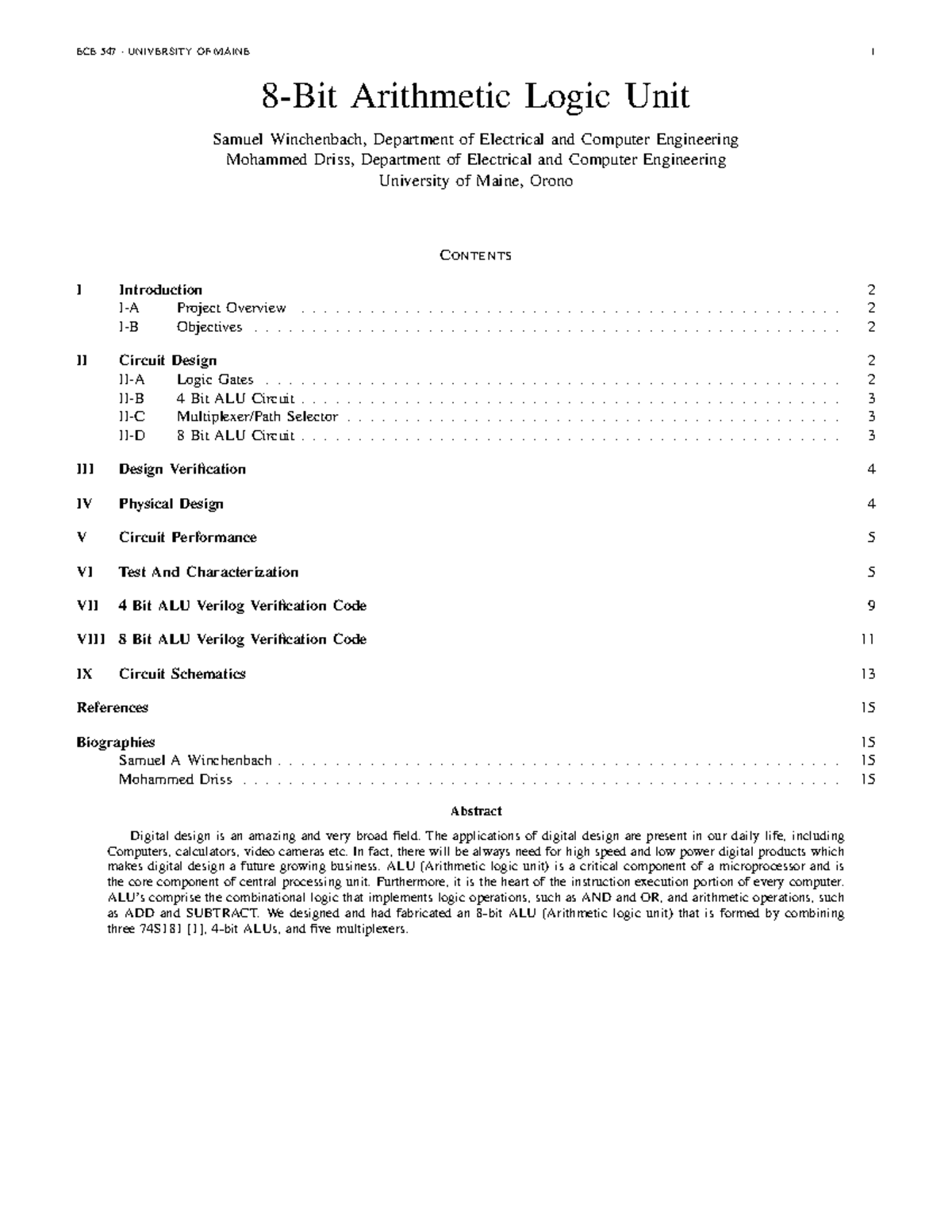 ALU - thats it - 8-Bit Arithmetic Logic Unit Samuel Winchenbach ...