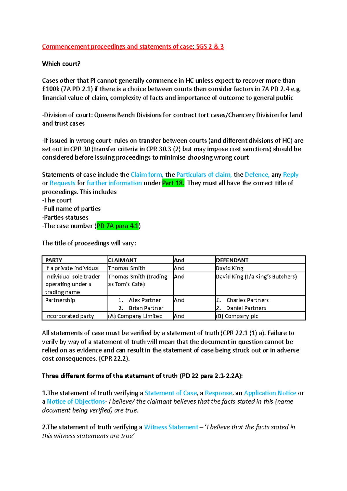 Commencing proceedings - Commencement proceedings and statements of ...