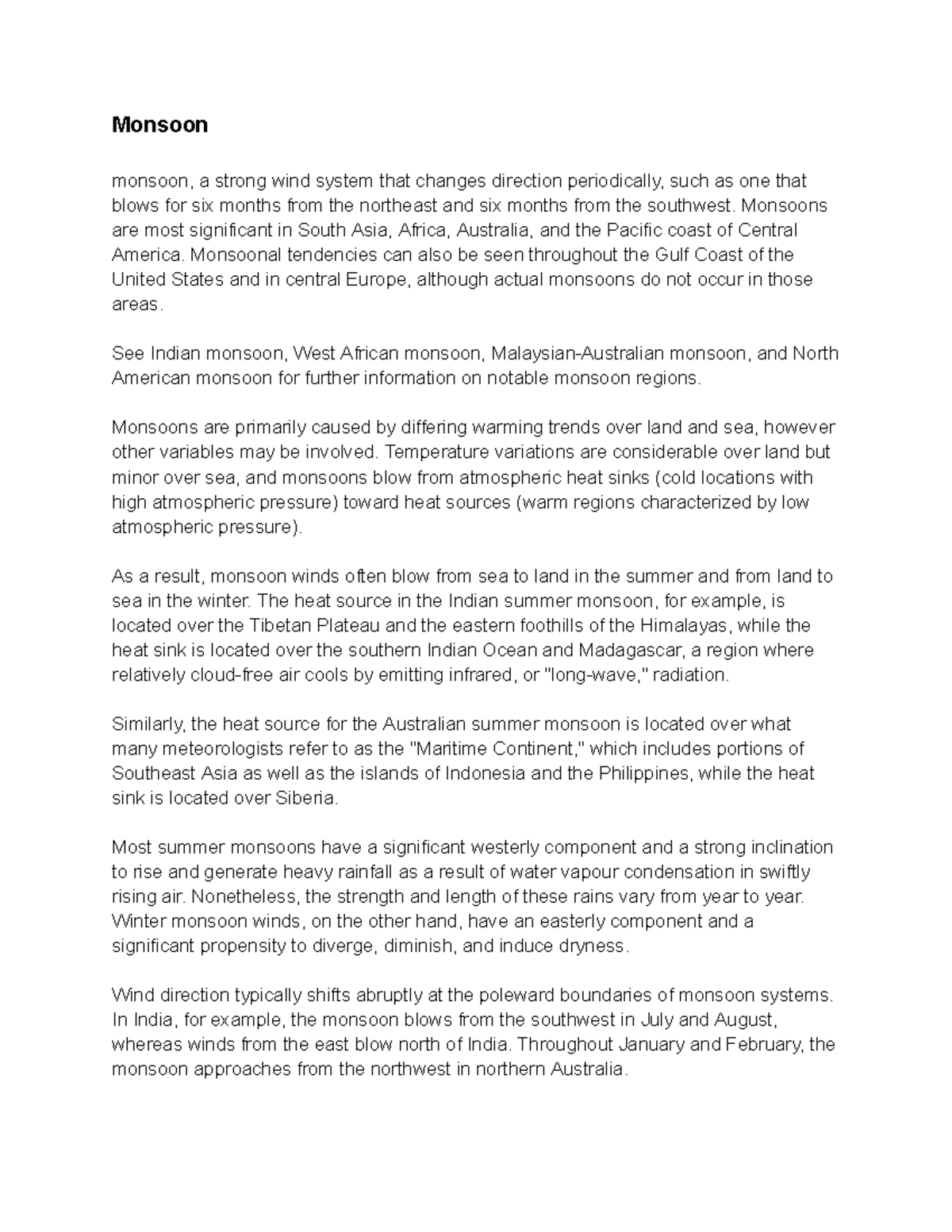 Monsoon - Monsoon monsoon, a strong wind system that changes direction ...