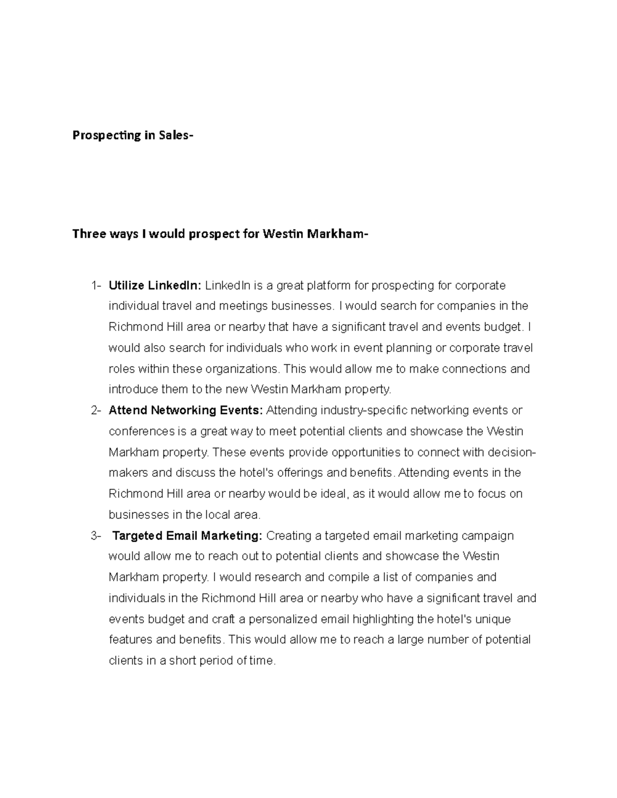 Prospecting in Sales - assignment - Prospecting in Sales- Three ways I ...