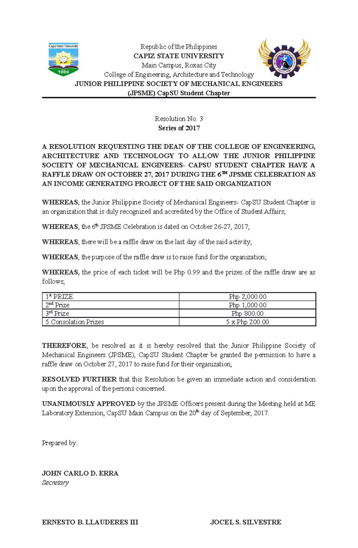 Resolution No. 3 - Lecture notes - Republic of the Philippines CAPIZ ...