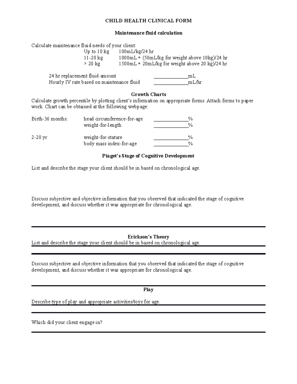 Child Health Clinical Preparation Form - CHILD HEALTH CLINICAL FORM ...