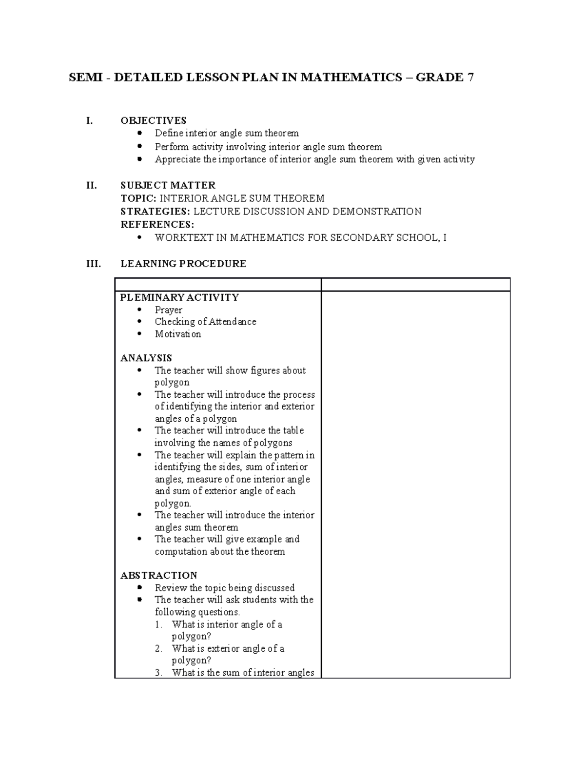 Polygon- Angles - For education - SEMI - DETAILED LESSON PLAN IN ...