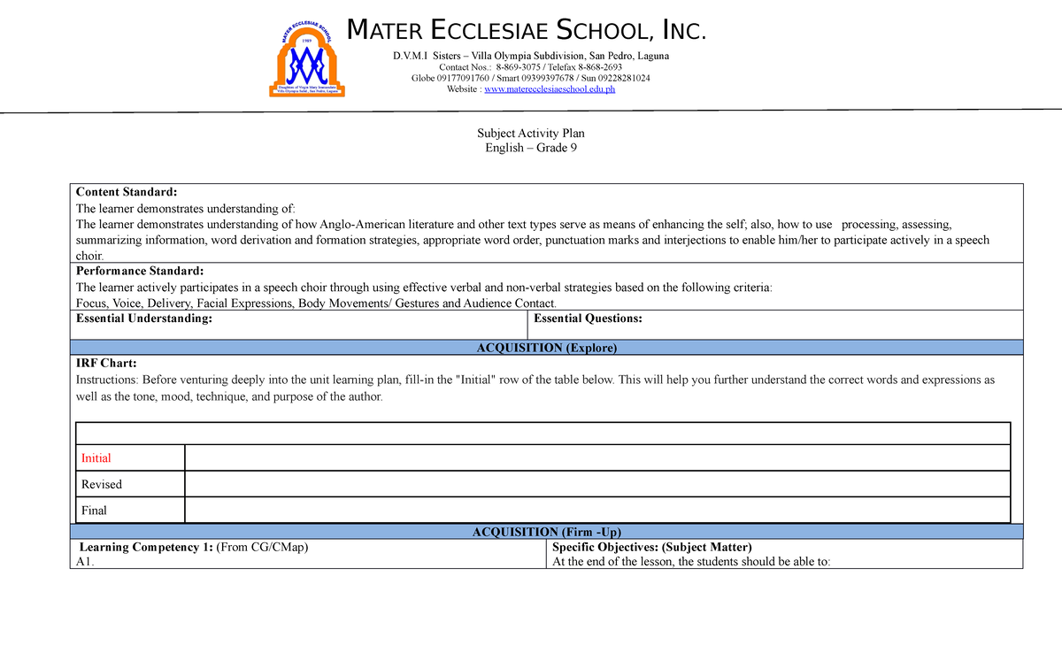 Eng10 SAP WEEK5 edited - For teachers who need a Subject Activity Plan ...