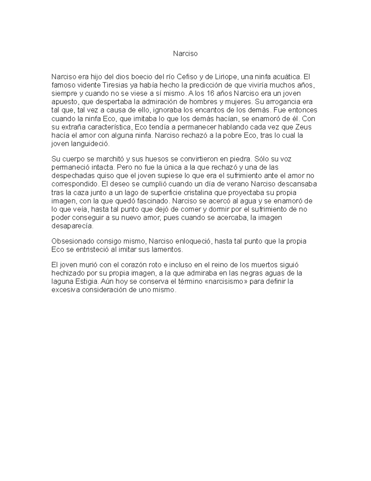Narciso - Narciso Narciso era hijo del dios boecio del río Cefiso y de ...