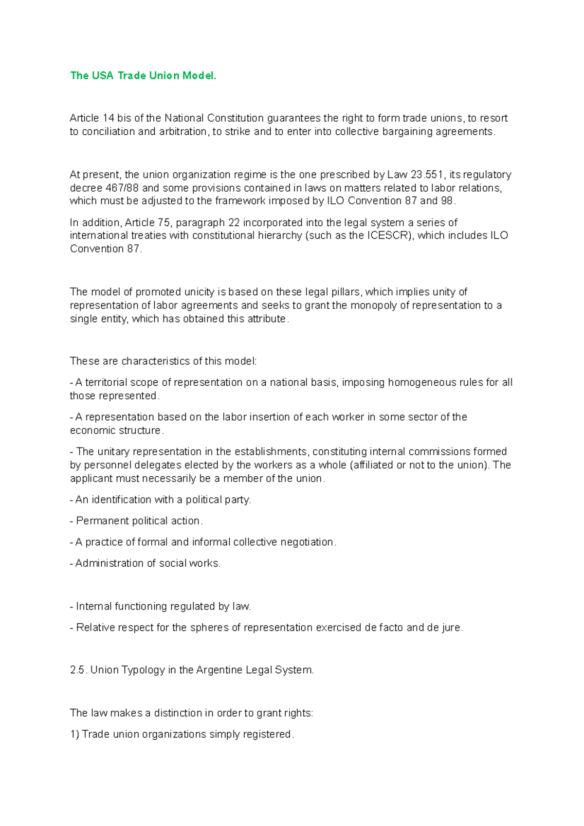 The Argentine Trade Union Model 15 - The USA Trade Union Model. Article ...