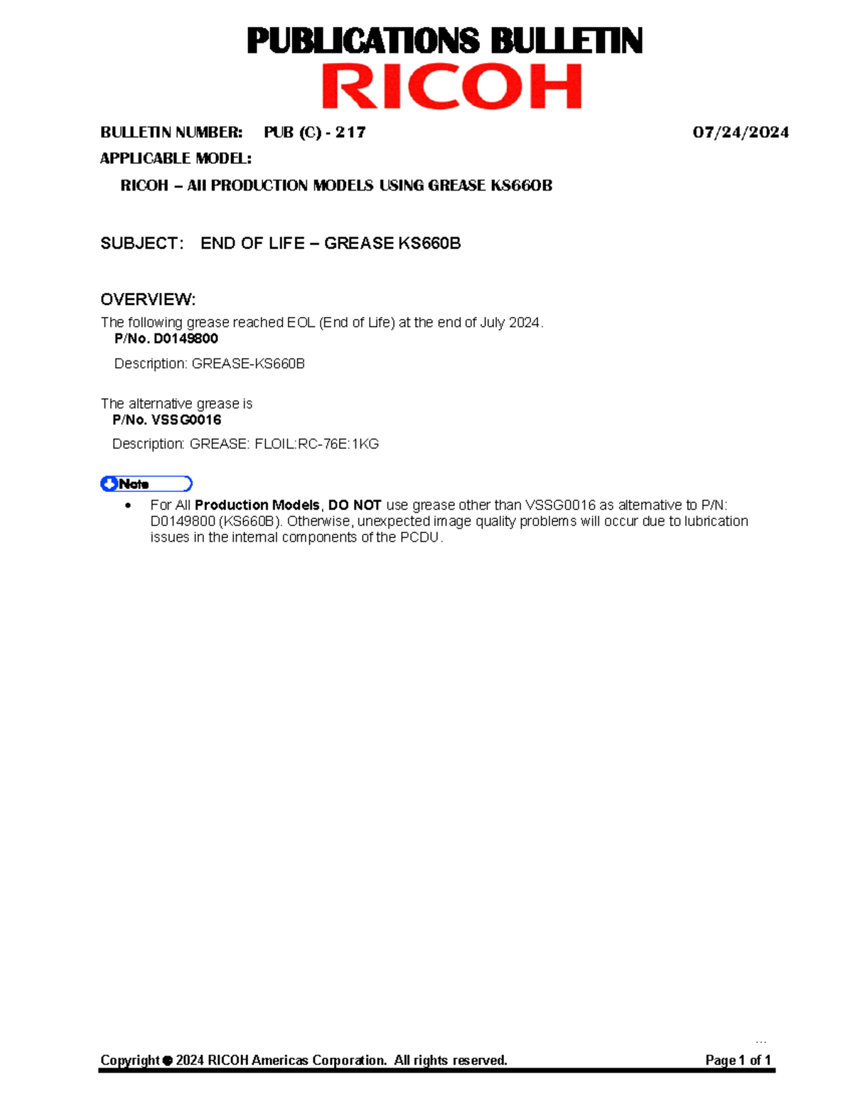 Rfg115416-PUB (C) - 217 - PUBLICATIONS BULLETIN Copyright 2024 RICOH ...