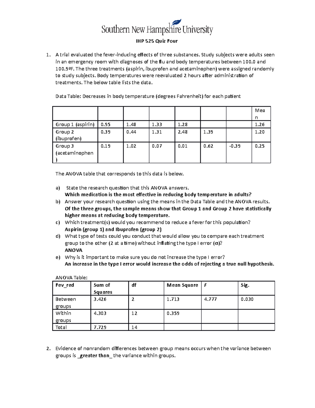 IHP 525 Quiz Four problems and answers - IHP 525 Quiz Four A trial ...