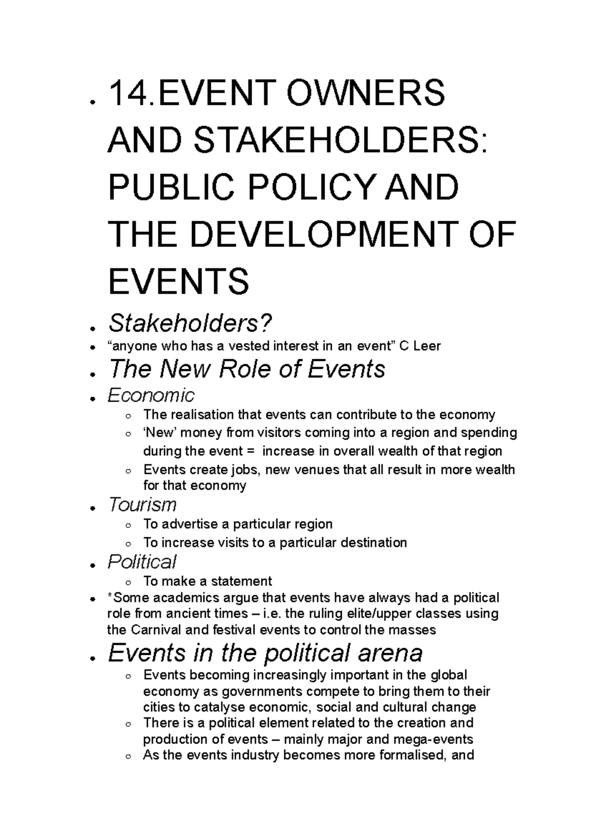 14. Event Owners AND Stakeholders Public Policy AND THE Development OF ...