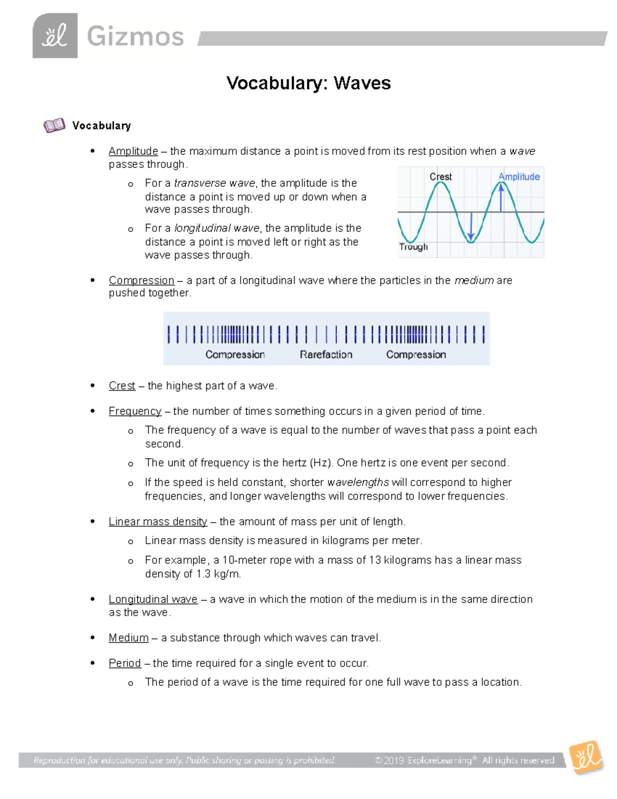 Waves Vocab - kmkm - 2019 Vocabulary: Waves Vocabulary Amplitude – the ...