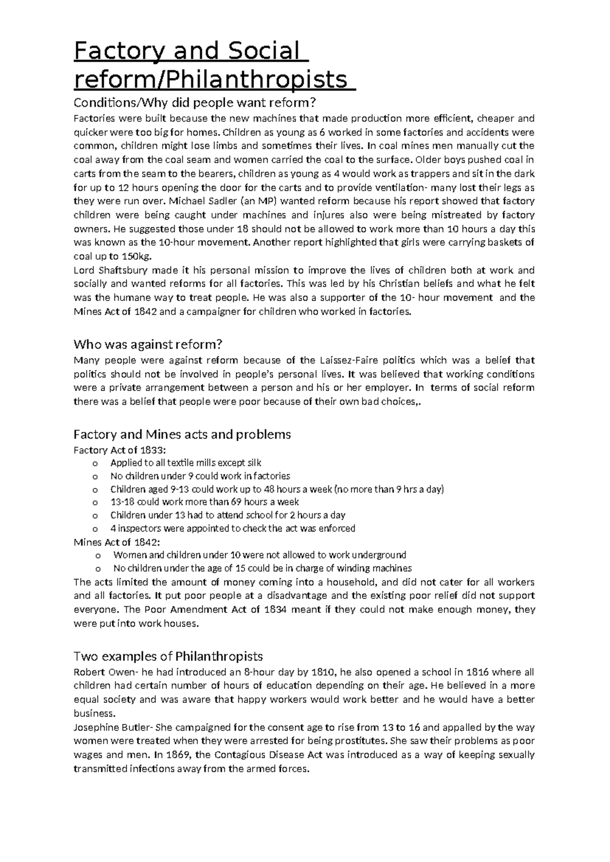 Factory and Social reform:Philanthropists - Factory and Social reform ...