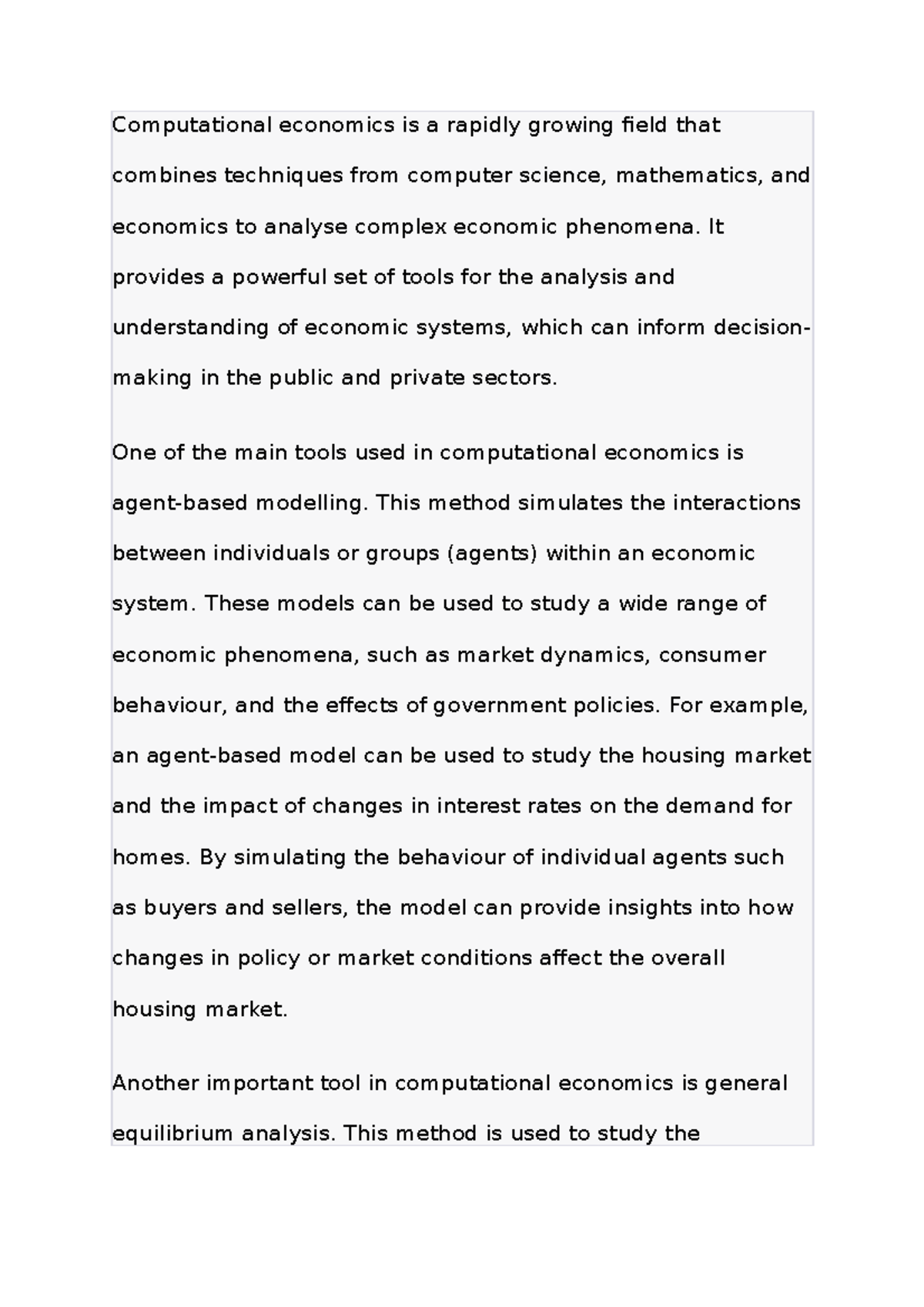 Computational economics essay - It provides a powerful set of tools for ...