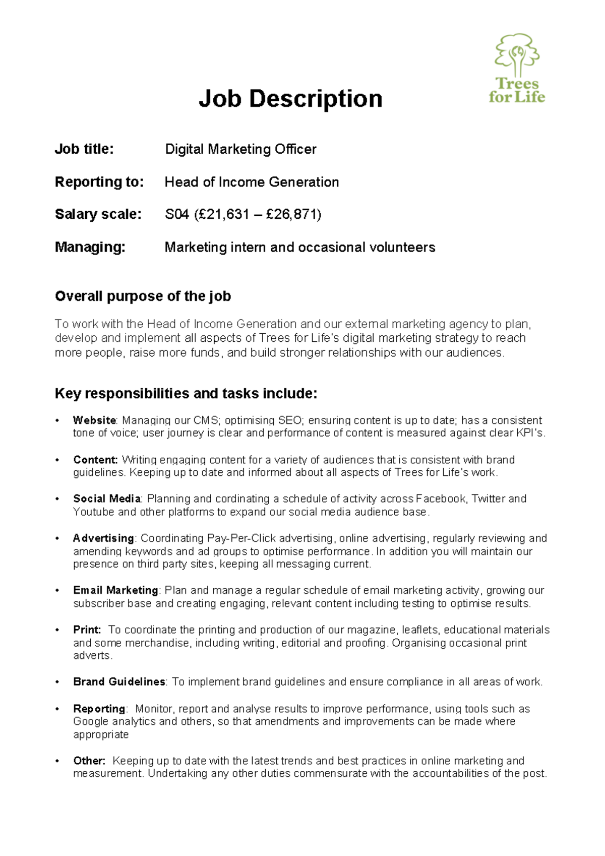 Job Description Marketing Officer - Job Description Job title: Digital ...