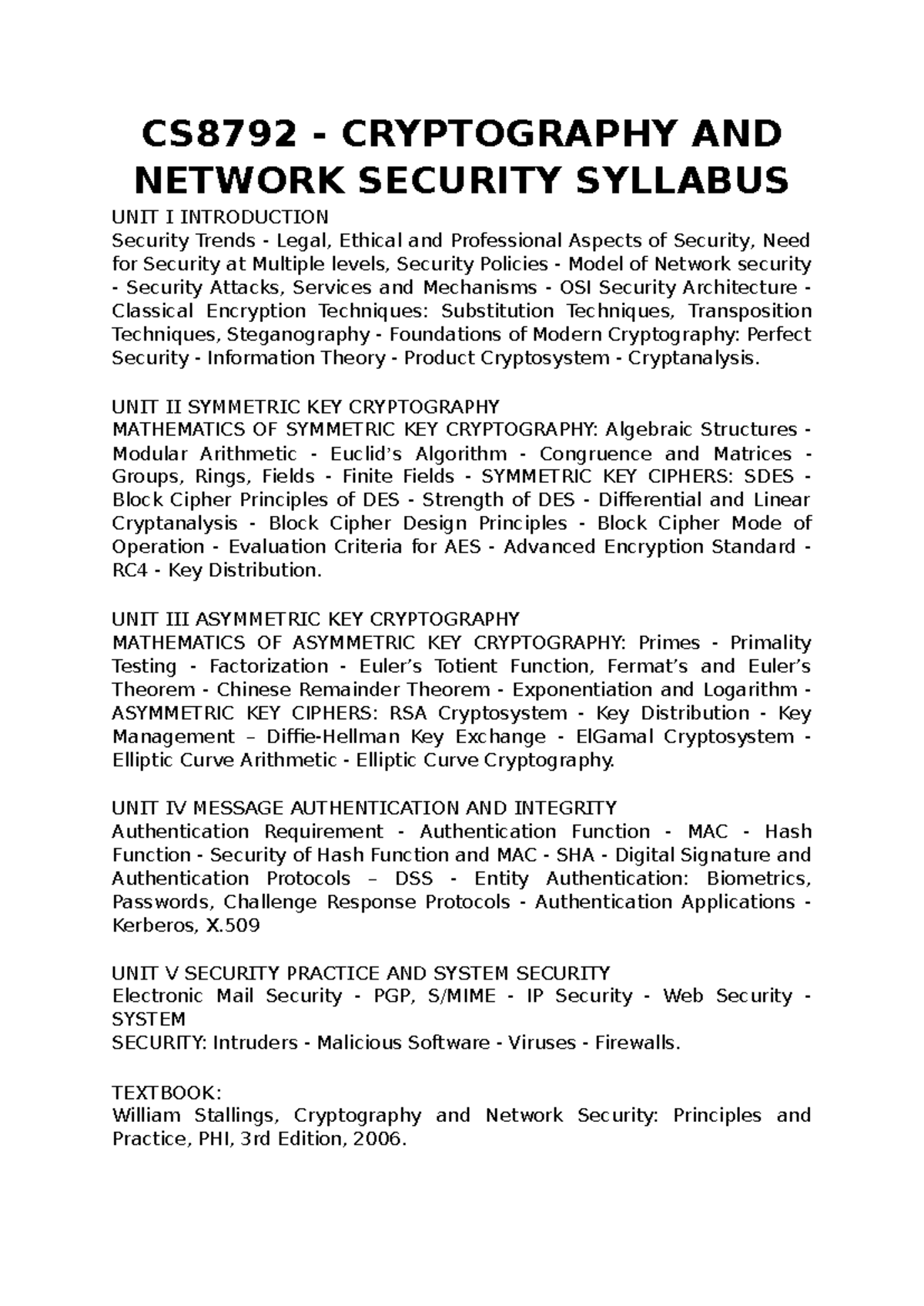 CS8792 - UNIT II SYMMETRIC KEY CRYPTOGRAPHY MATHEMATICS OF SYMMETRIC KEY CRYPTOGRAPHY: Algebraic ...