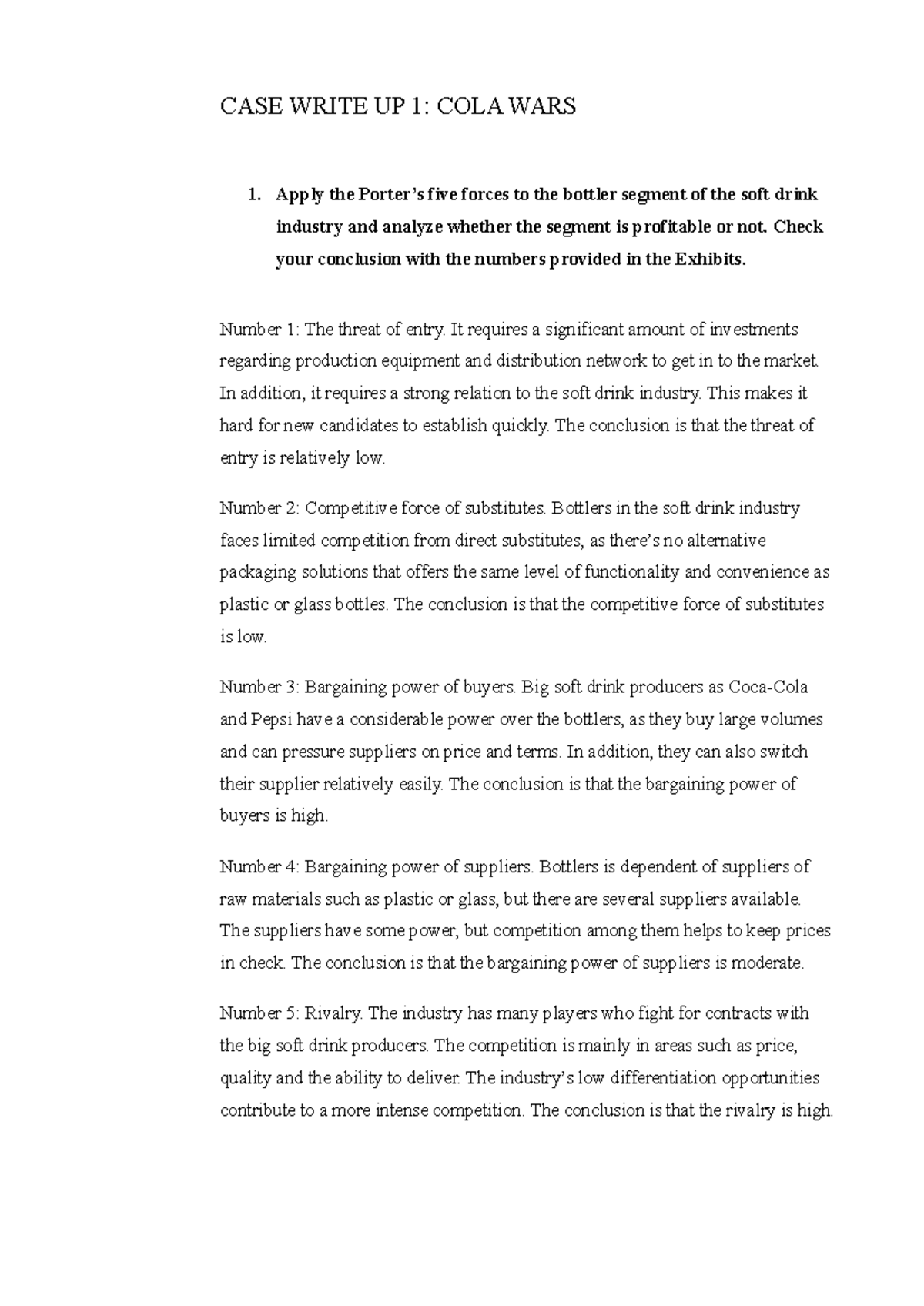 CASE Write-UP 1 (coca cola vs. pepsi) - CASE WRITE UP 1: COLA WARS ...