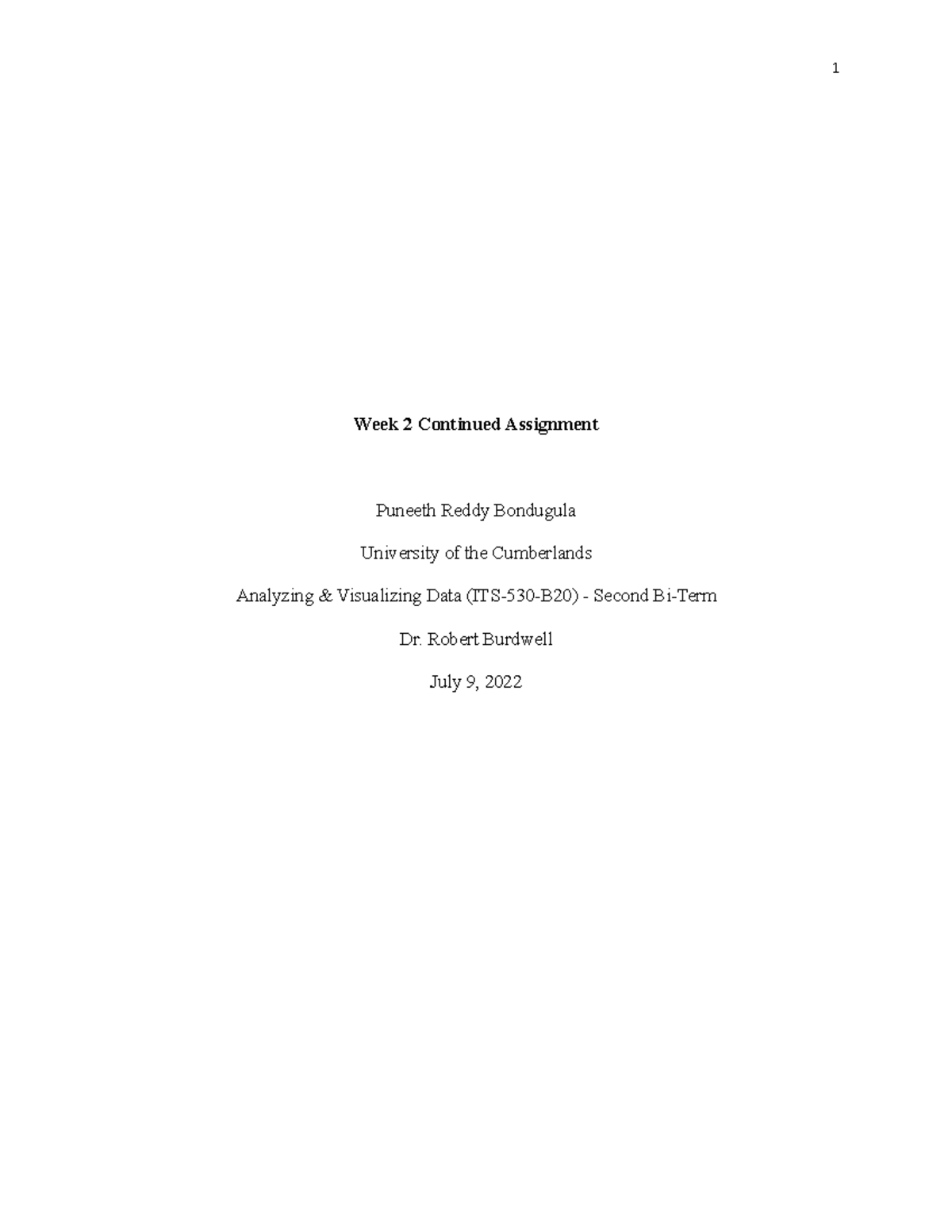 Data Visualization Homework 2 Week 2 Continued Assignment Puneeth Reddy Bondugula University