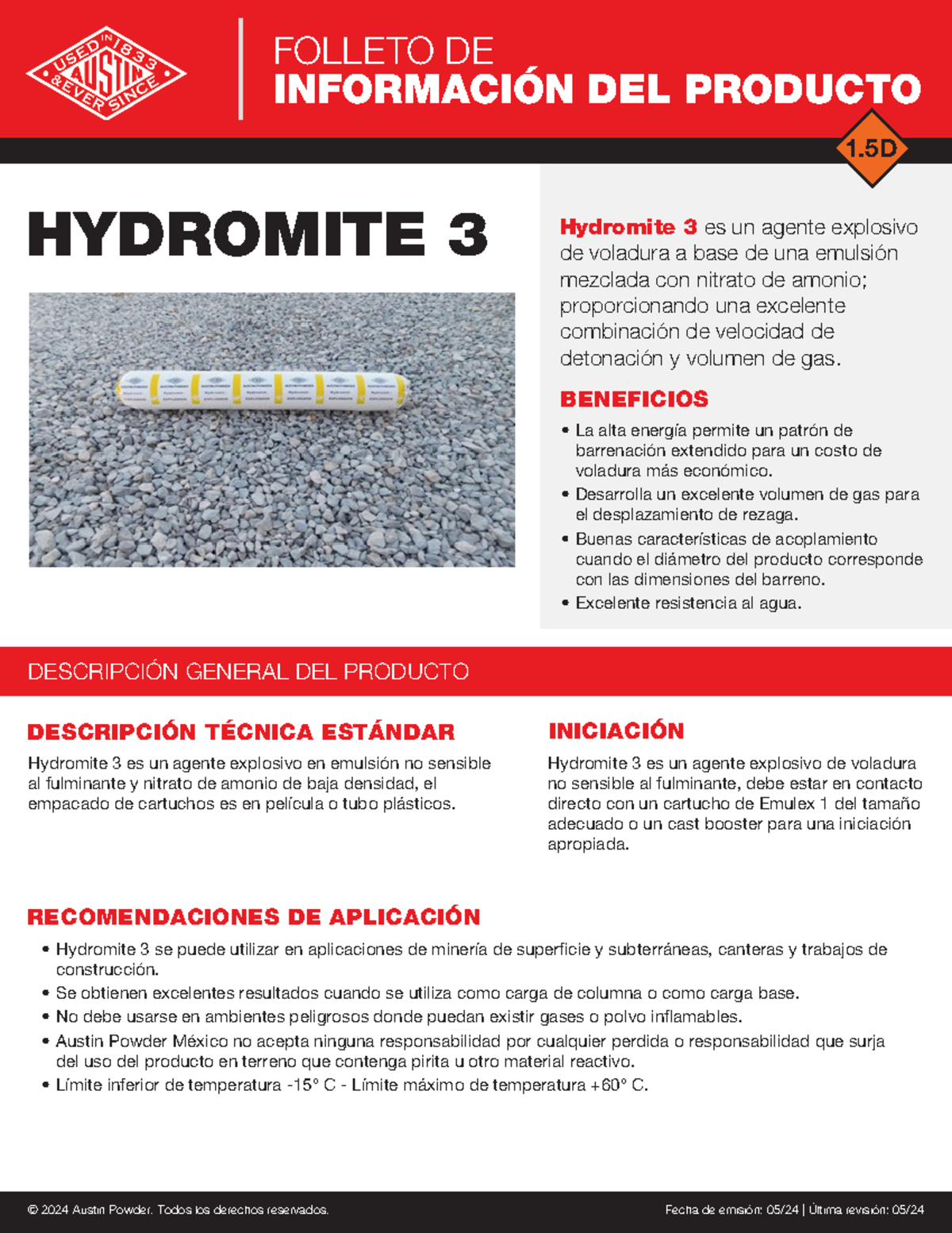 PIB-Hydromite-3 ES - ....... - Hydromite 3 es un agente explosivo de ...