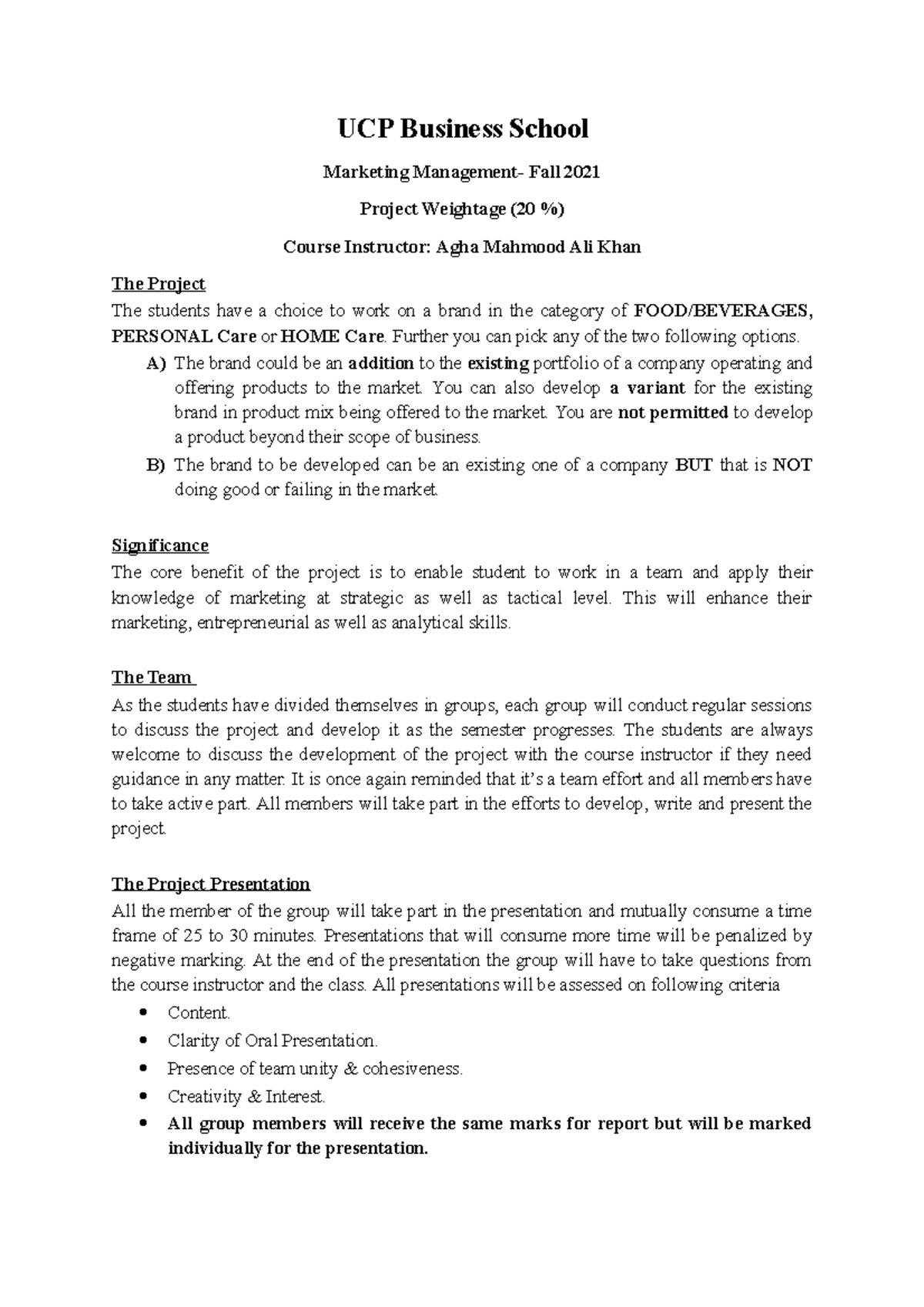 Marketing Management Assignment No for 3 F21 - UCP Business School ...