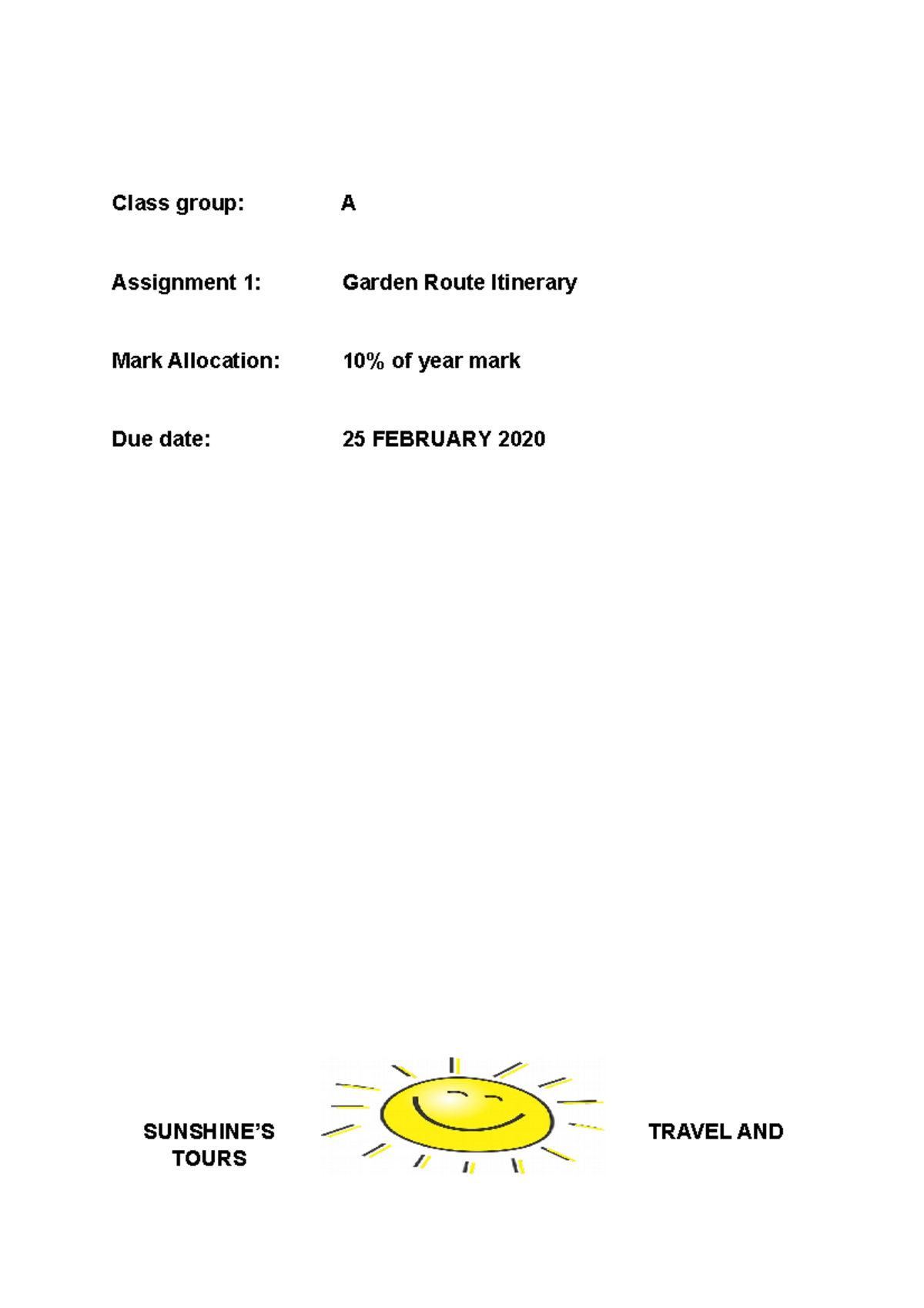 Garden Route assignment - Class group: A Assignment 1: Garden Route ...