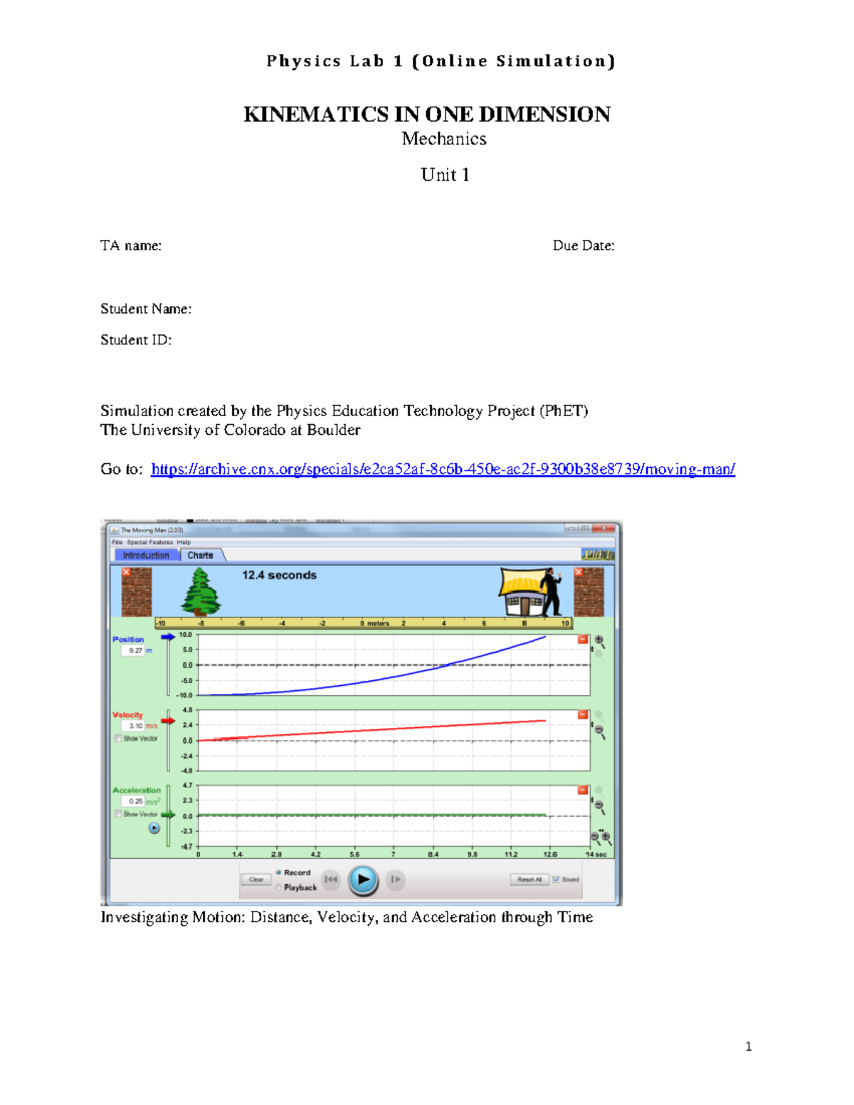Lab-1-Kinematics 1-D Online - KINEMATICS IN ONE DIMENSION Mechanics ...