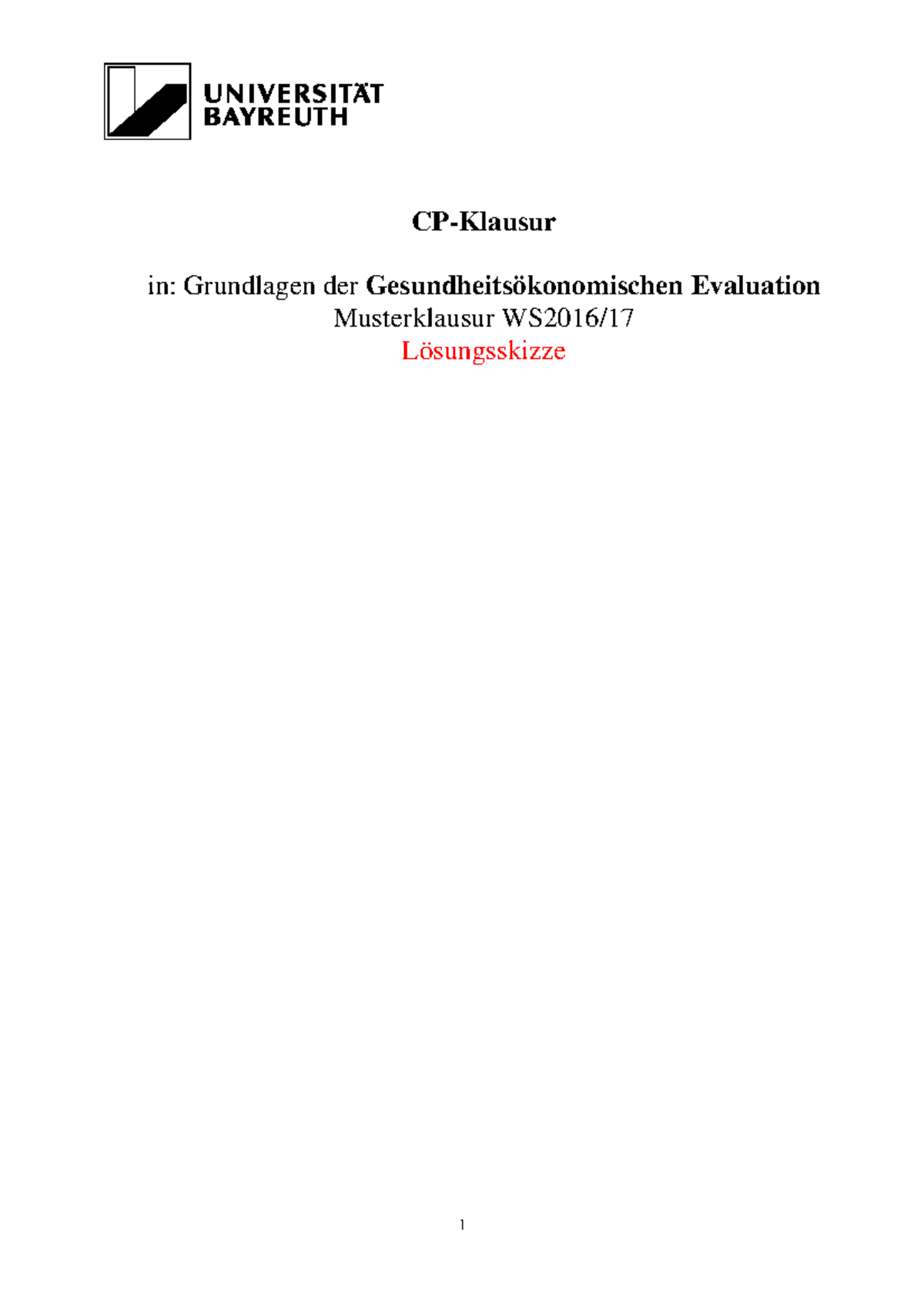 Klausur Wintersemester 2016/2017, Fragen und Antworten - CP-Klausur in: Grundlagen der - Studocu