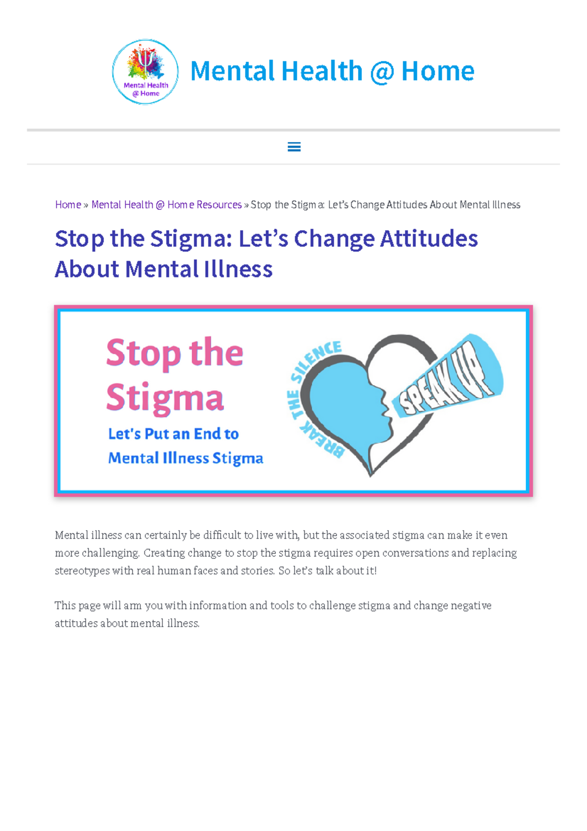Stop the Stigma Let's Change Attitudes About Mental Illness - Creating ...