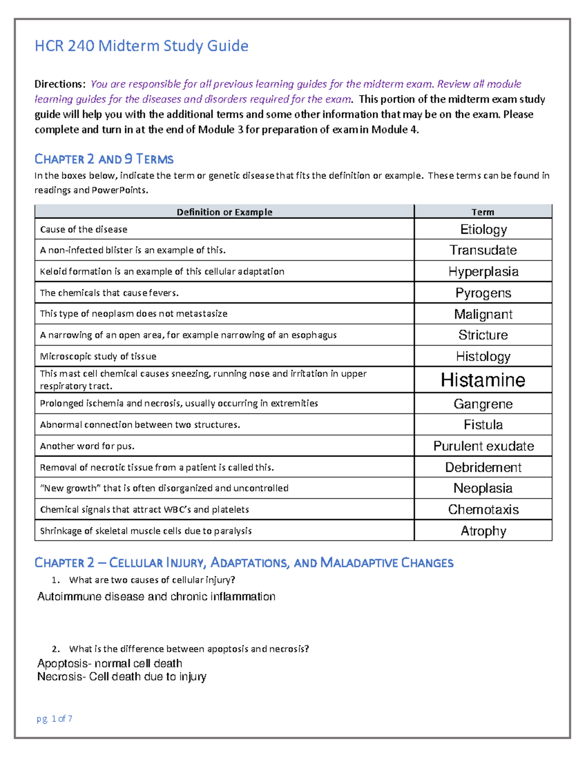 HCR 240 Module 3 Midterm Exam Study Guide - Directions: You are ...