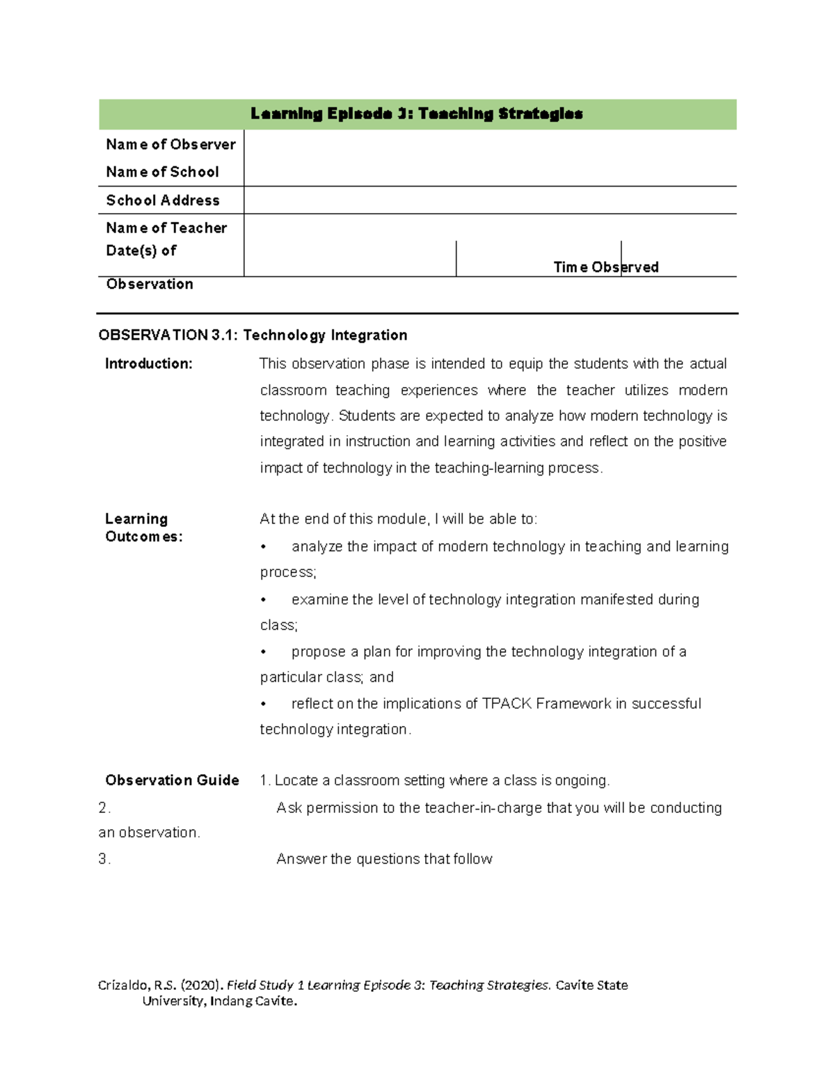 Learning Episode 3 Teaching Strategies - Learning Episode 3: Teaching ...