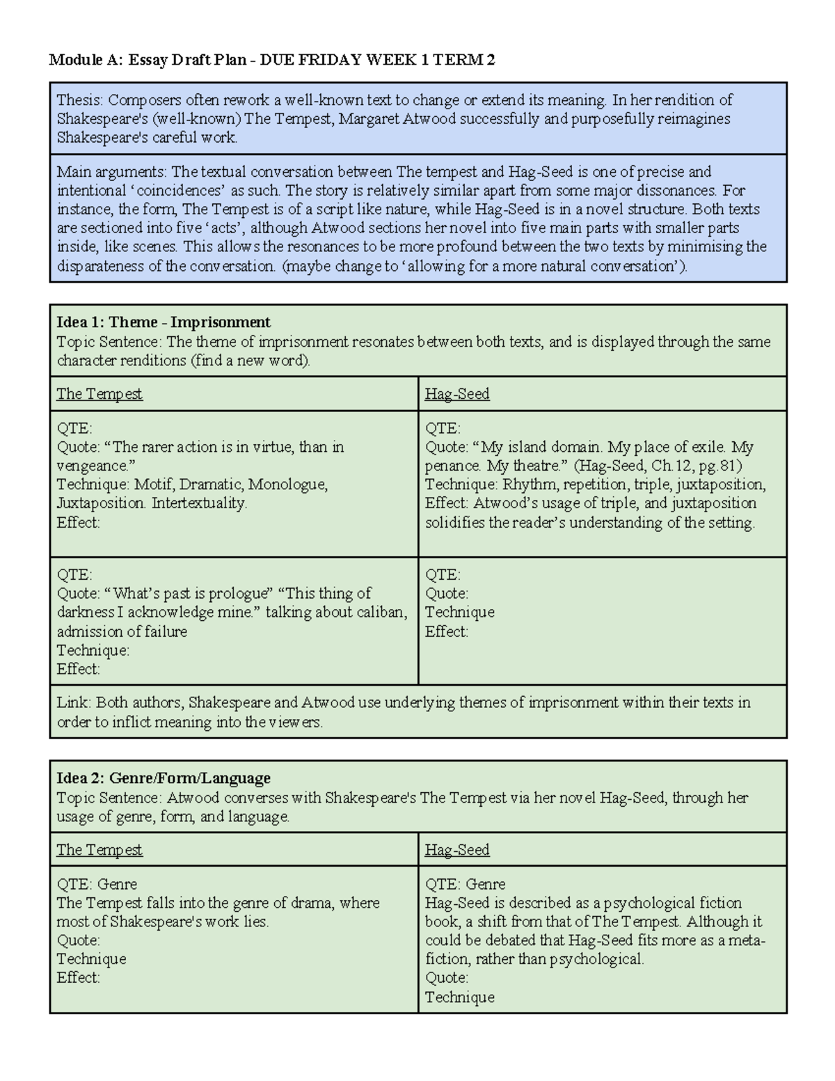 Billie Schaefer - Module A Essay Draft Plan - DUE Friday WEEK 1 TERM 2 ...