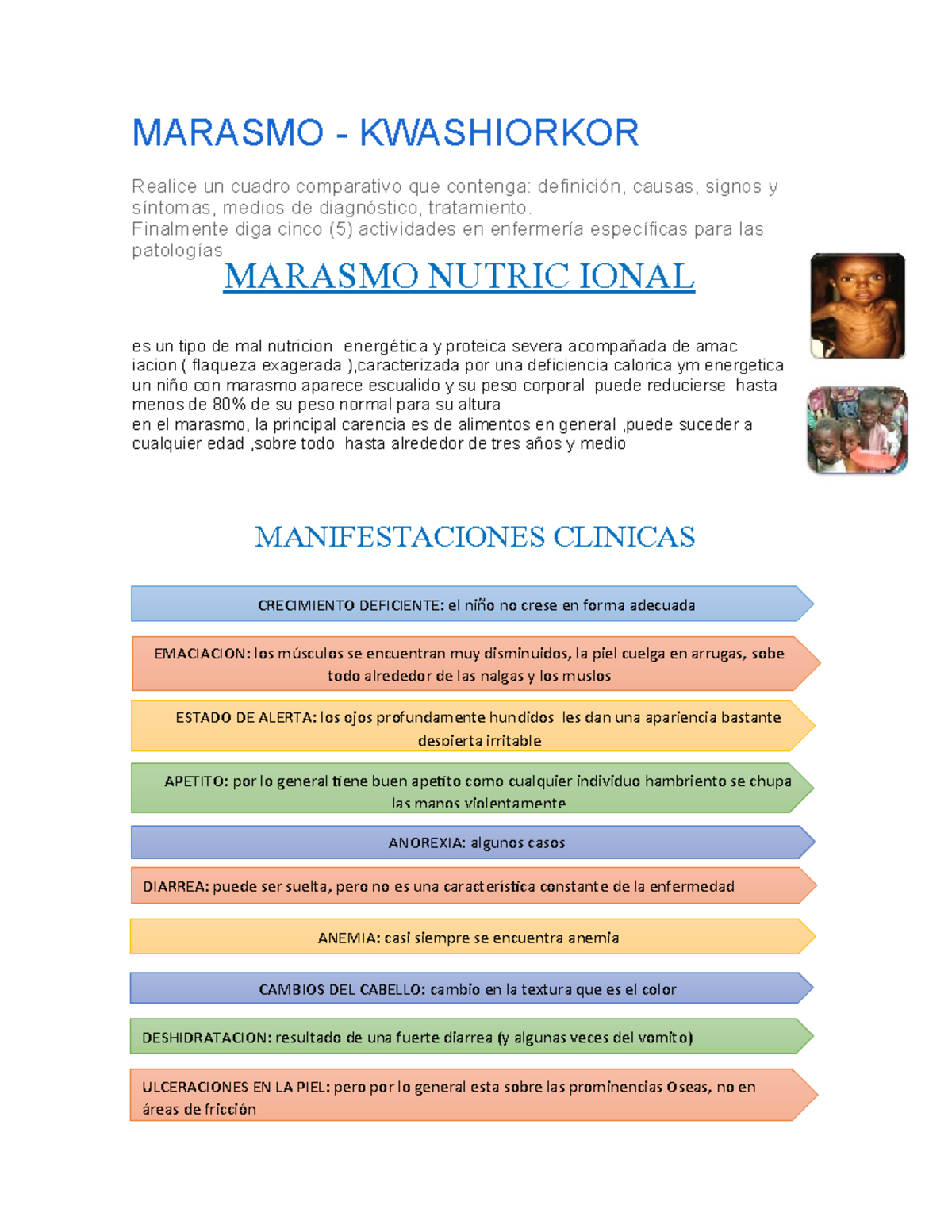 Vsip - materias de marasmo - MARASMO - KWASHIORKOR ####### Realice un ...