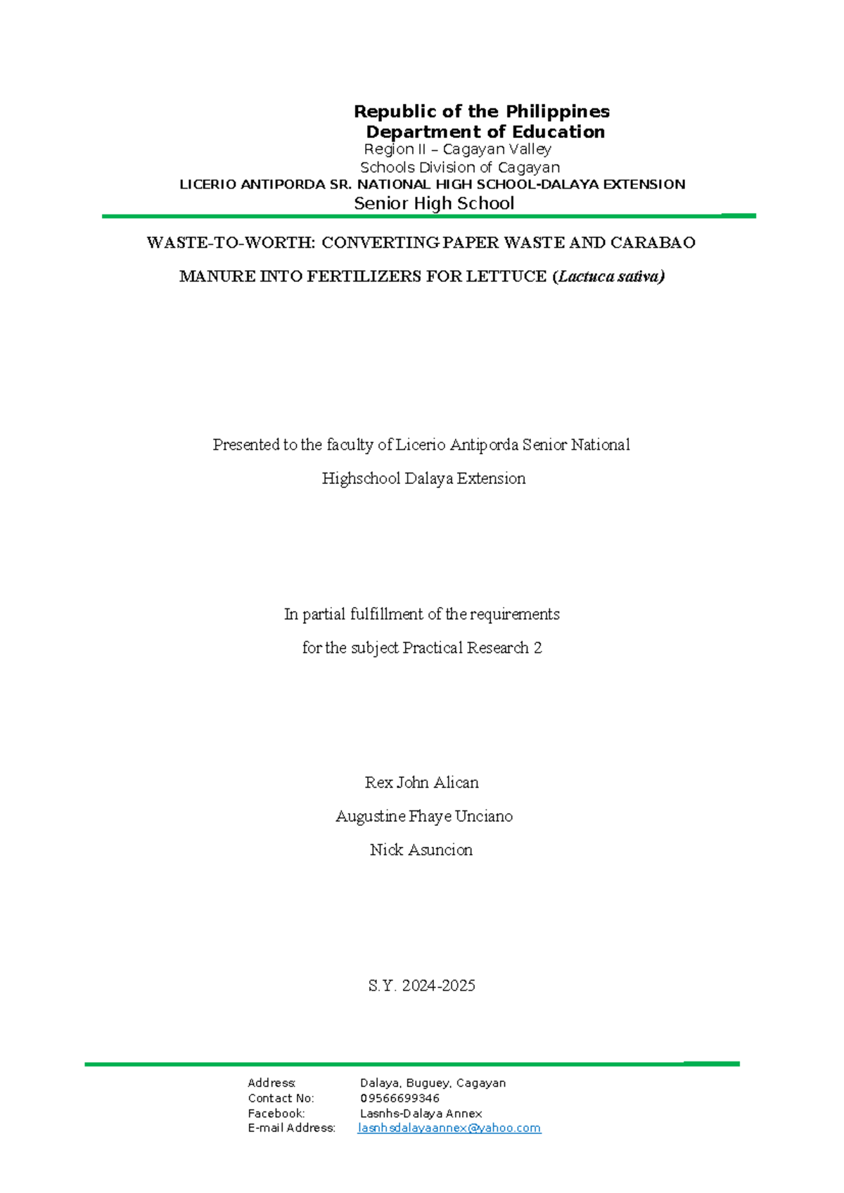WTW-V1-2 - research - Address: Dalaya, Buguey, Cagayan Contact No ...