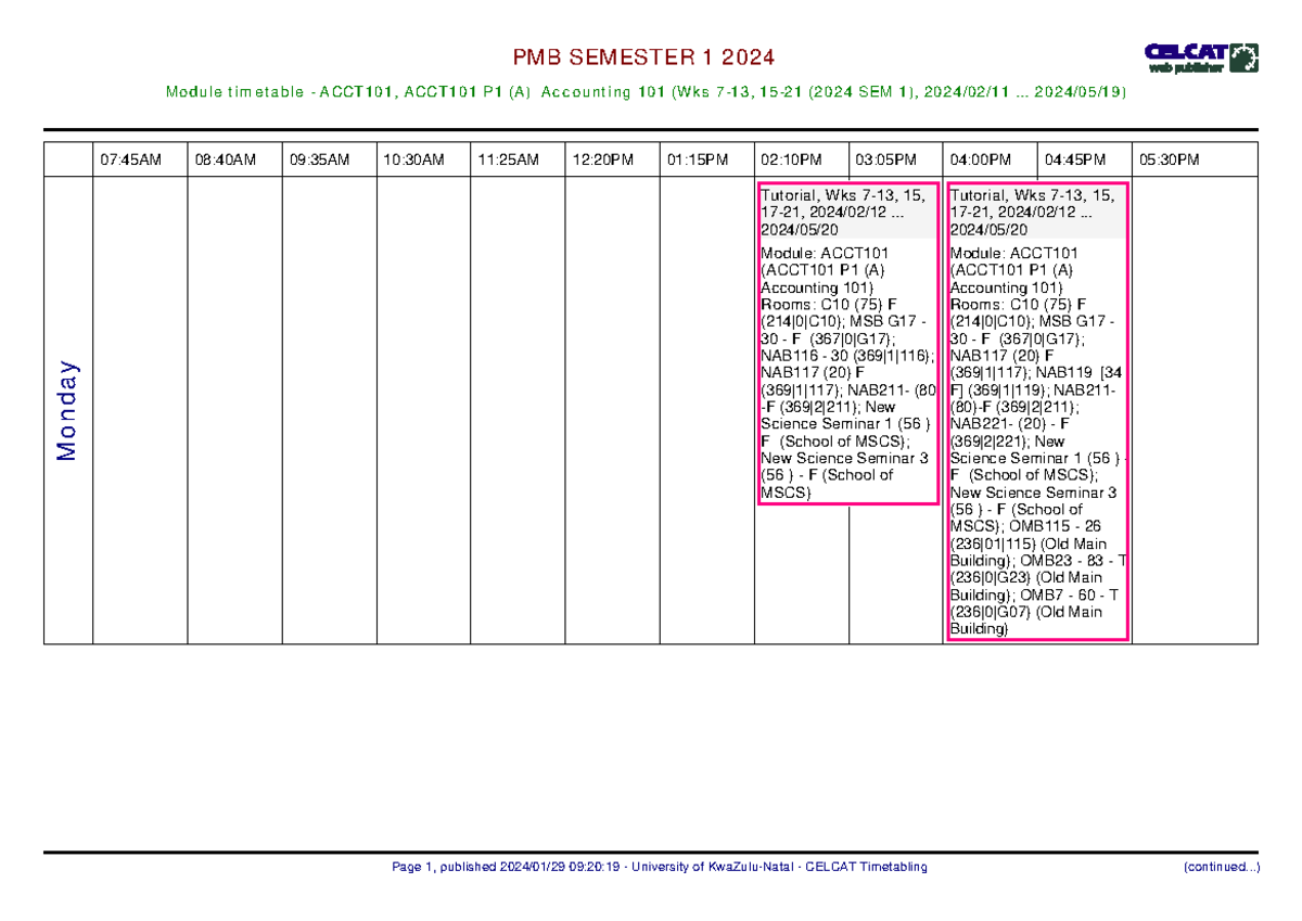 Accn 101 - Yho - PMB SEMESTER 1 2024 Module timetable - ACCT101 ...