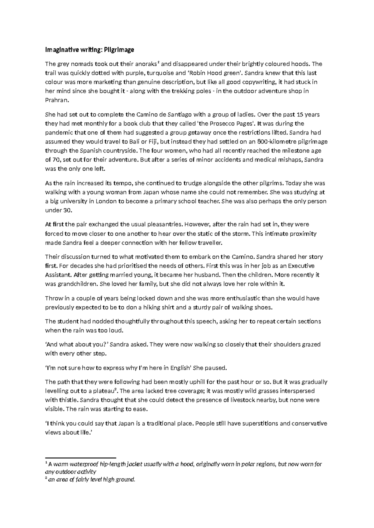 Imaginative writing and commentary sample - Imaginative writing ...