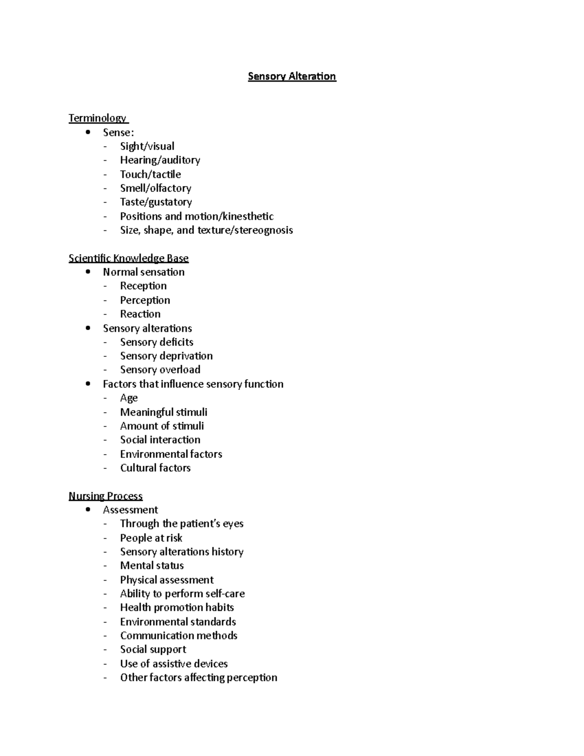 Sensory Alteration - Studocu
