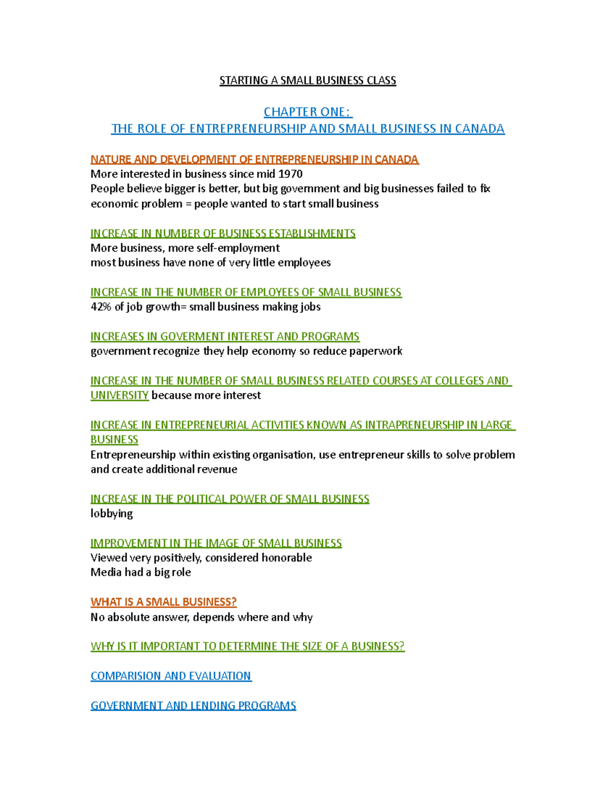 Notes Starting a Small Business in Canada Mandatory Book - STARTING A ...