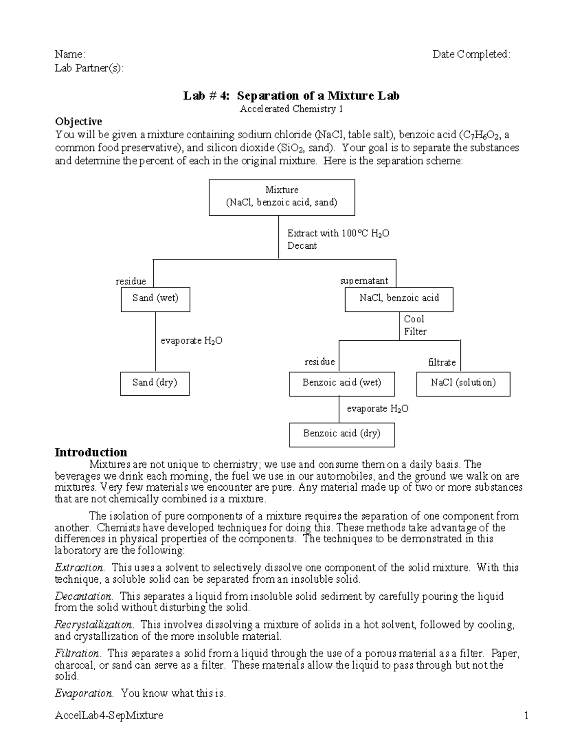 A4lab-sepmixture - lab report - Name: Date Completed: Lab Partner(s ...