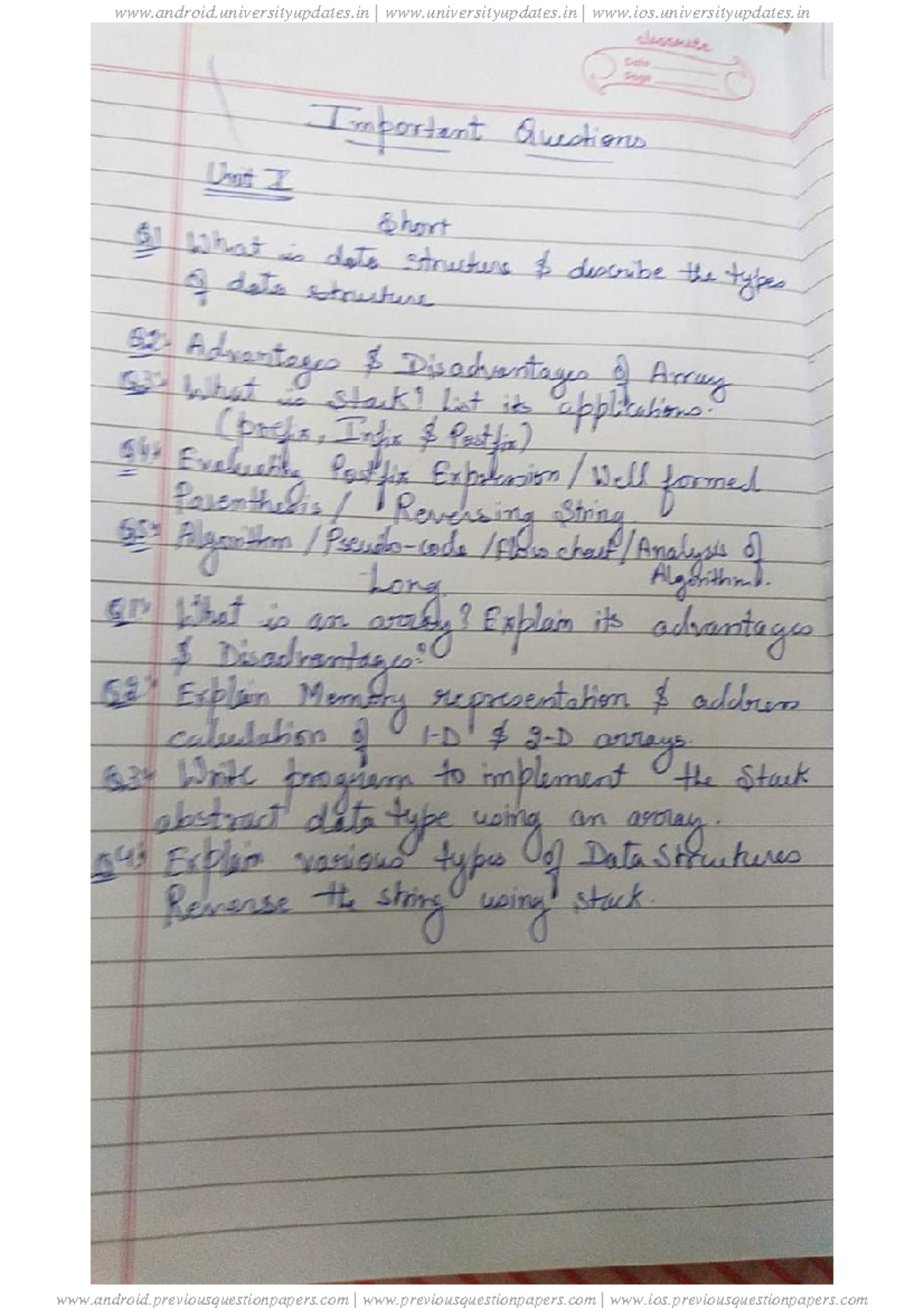 BSC sem 3 data structures important questions - classmate Date Page C ...