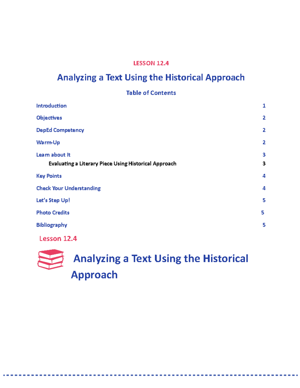 Analyzing a Text Using the Historical Approach - Introduction Table of ...