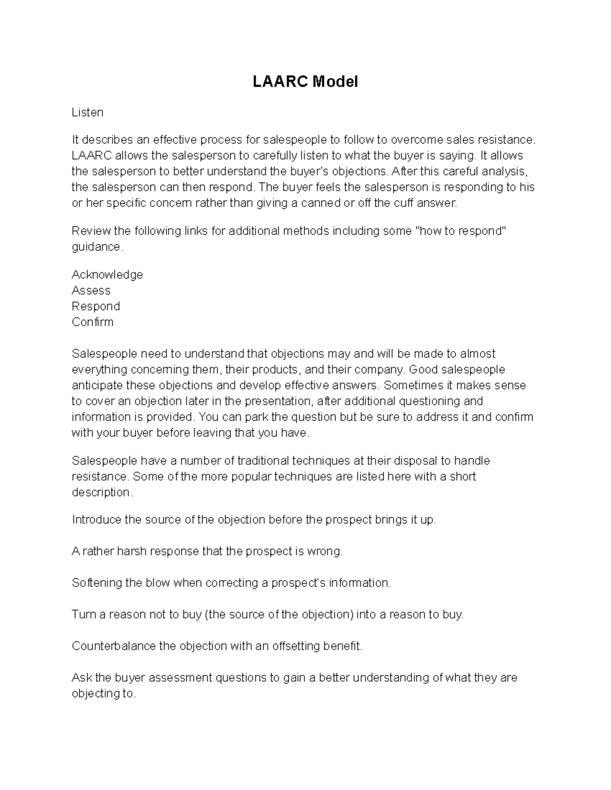 Laarc Model - LAARC Model Listen It describes an effective process for ...