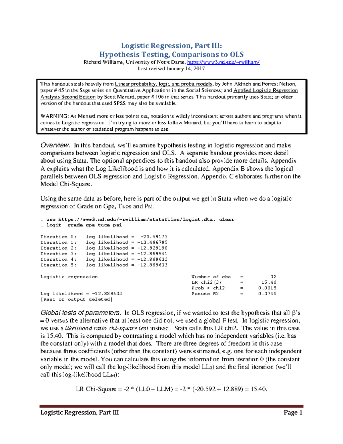 Logistic Regression, Part III - Logistic Regression, Part III ...