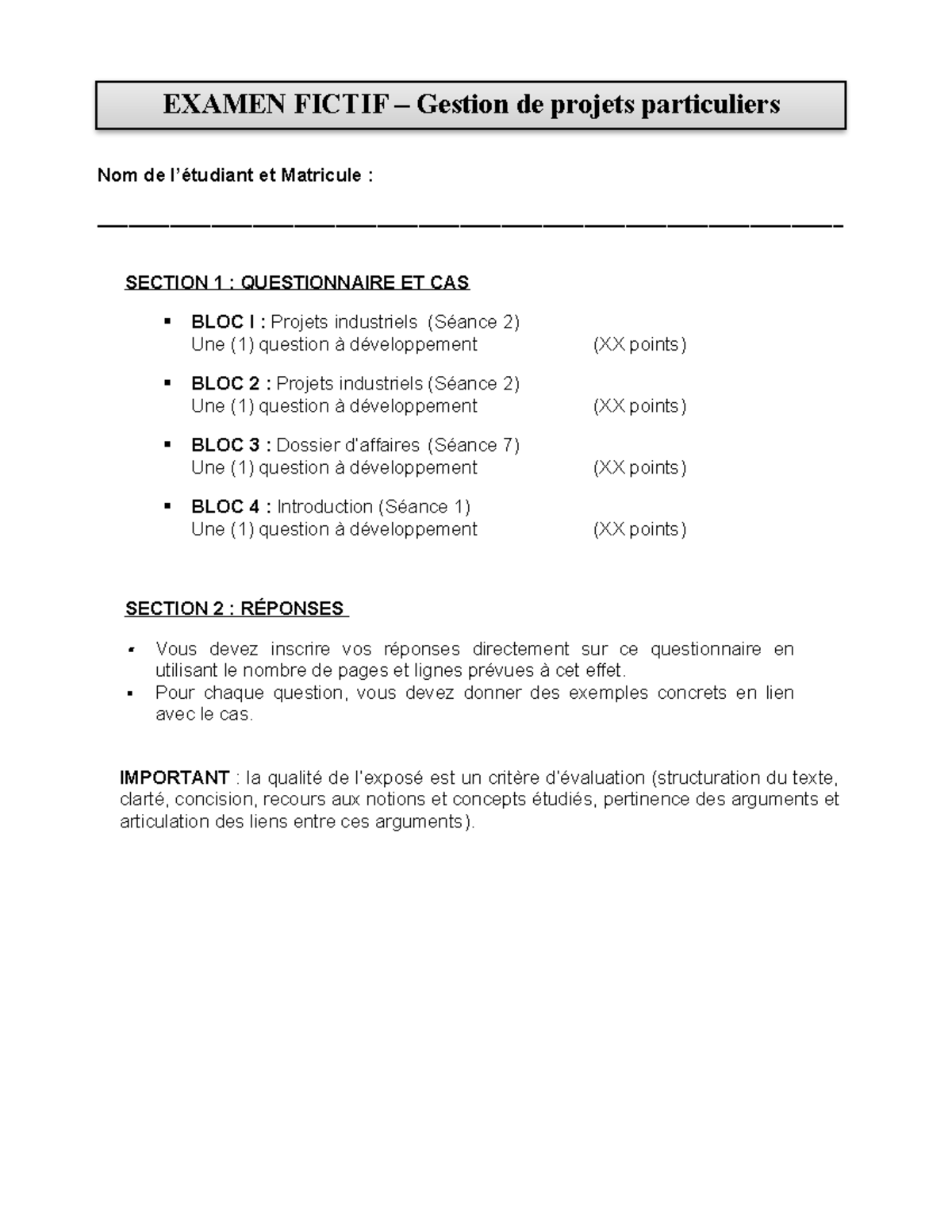 S11 - Examen Fictif - Notes et pratiques en cours - Nom de l’étudiant ...