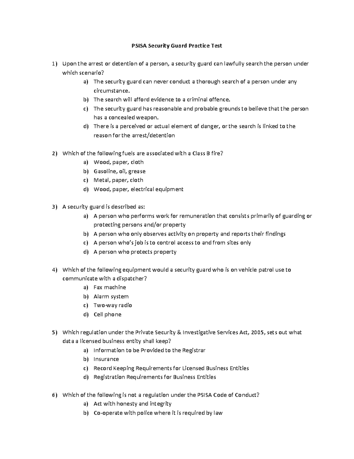 Psisapractice Test - Apuntes - PSISA Security Guard Practice Test Upon ...