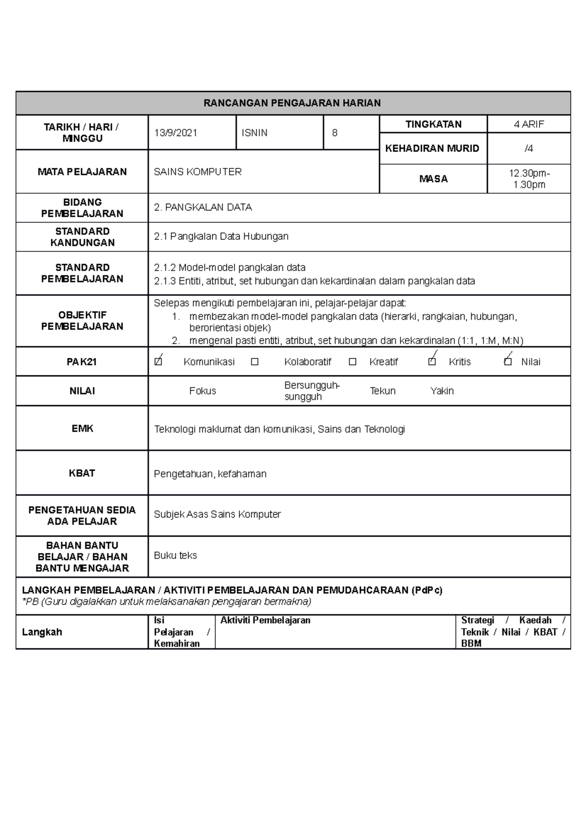 RPH SKT4 13 - Rancangan ;engajaran Harian (Sains Komputer) - RANCANGAN ...