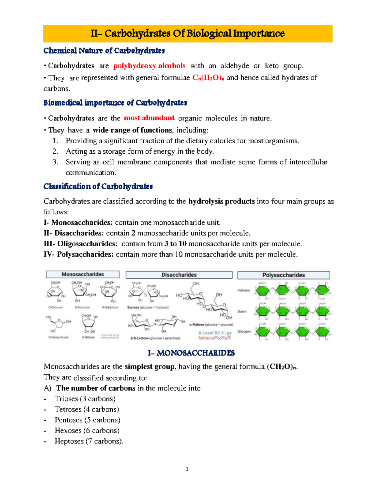1. Carbohydrate Chemistry handout-3 - II- Carbohydrates Of Biological ...