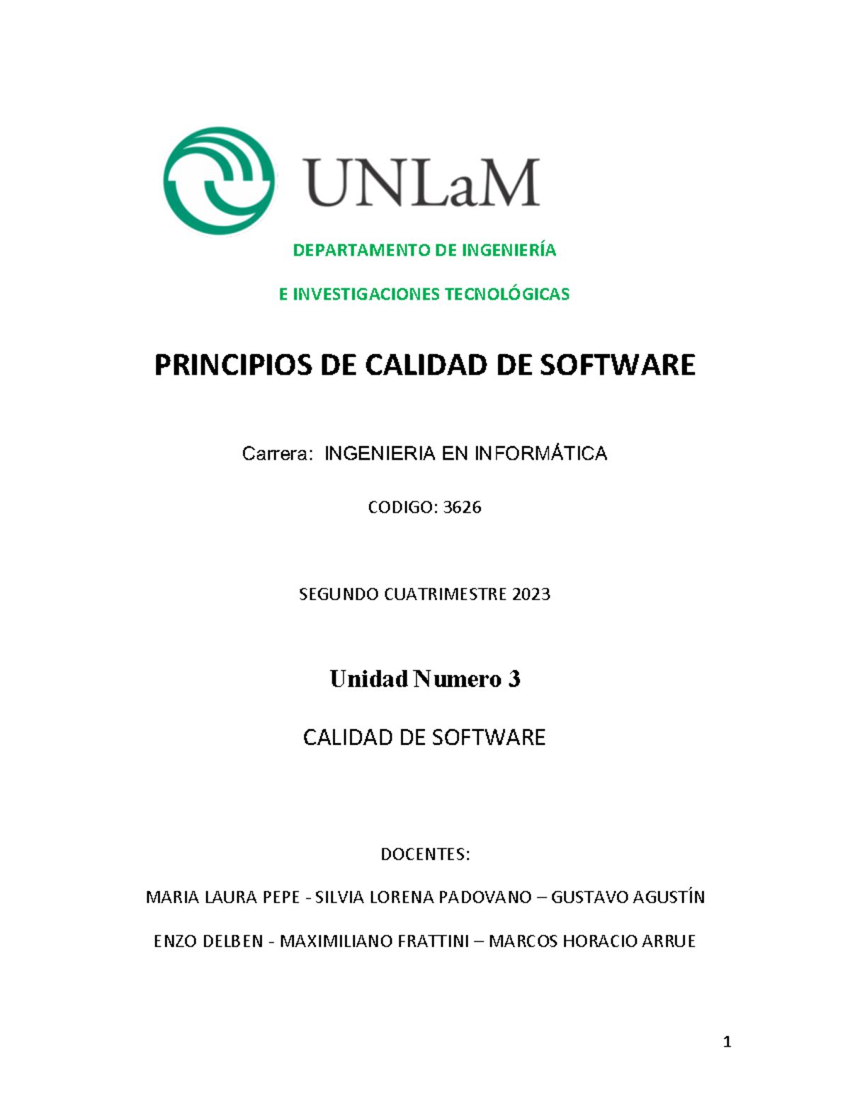 Unidad numero 3 Principios de calidad de software Calidad de Software ...